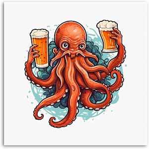 Amazon.com: Octopus Drinking A Few Glasses of Beer Canvas Art Poster ...