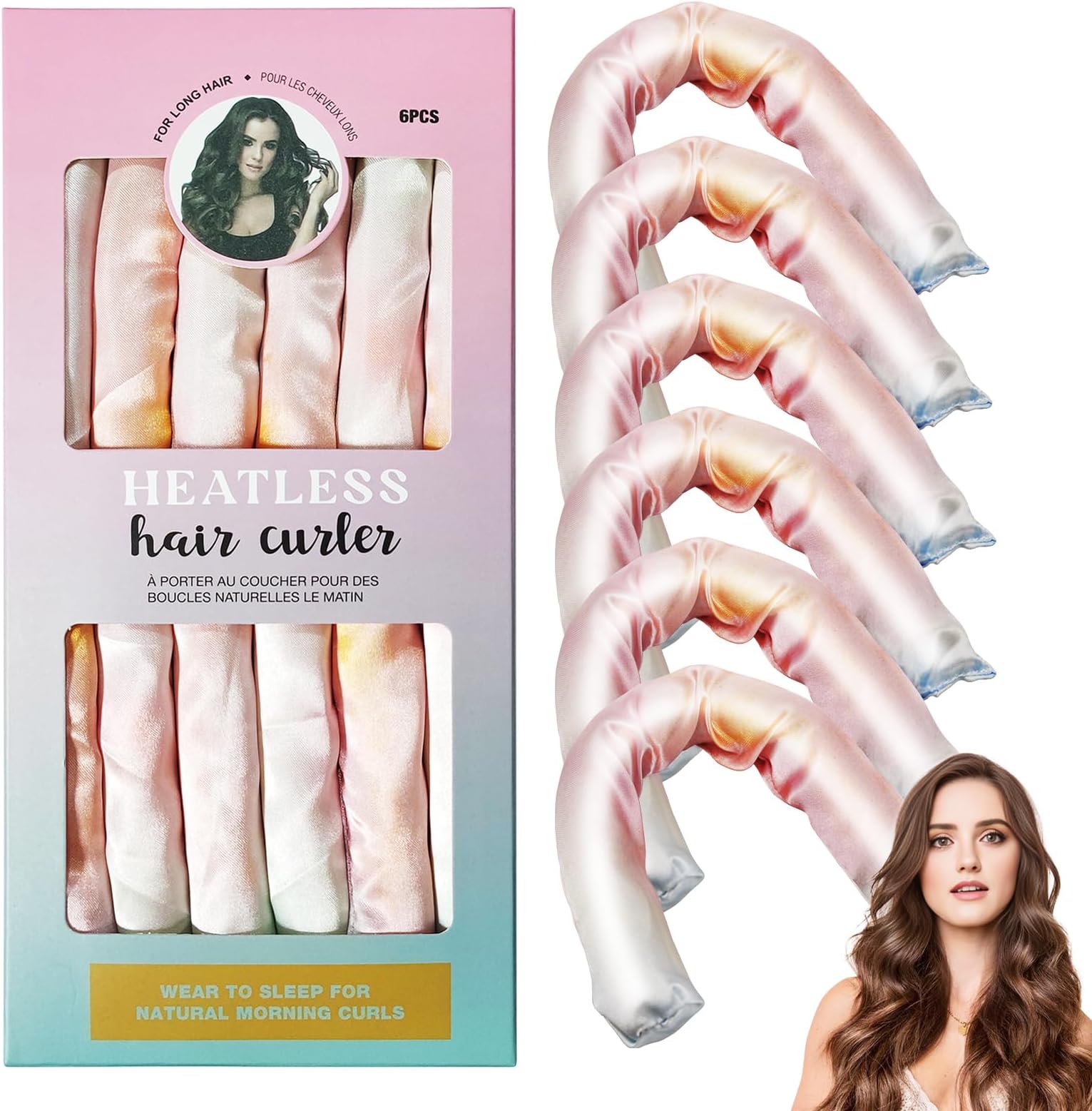 Amazon.com : JINNEISYS Heatless Hair Curler, 6PCS Satin Heatless Hair Rollers Curlers for Long ...