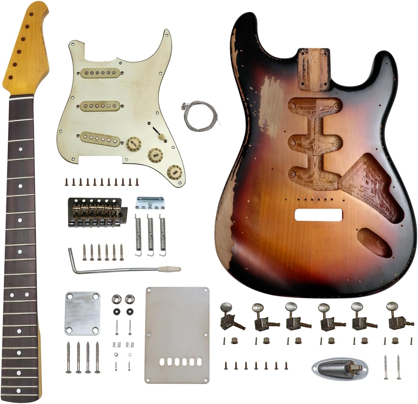 Amazon.com: Sunsmile DIY Electric Guitar Kit ST Style Heavy Relic Aged ...