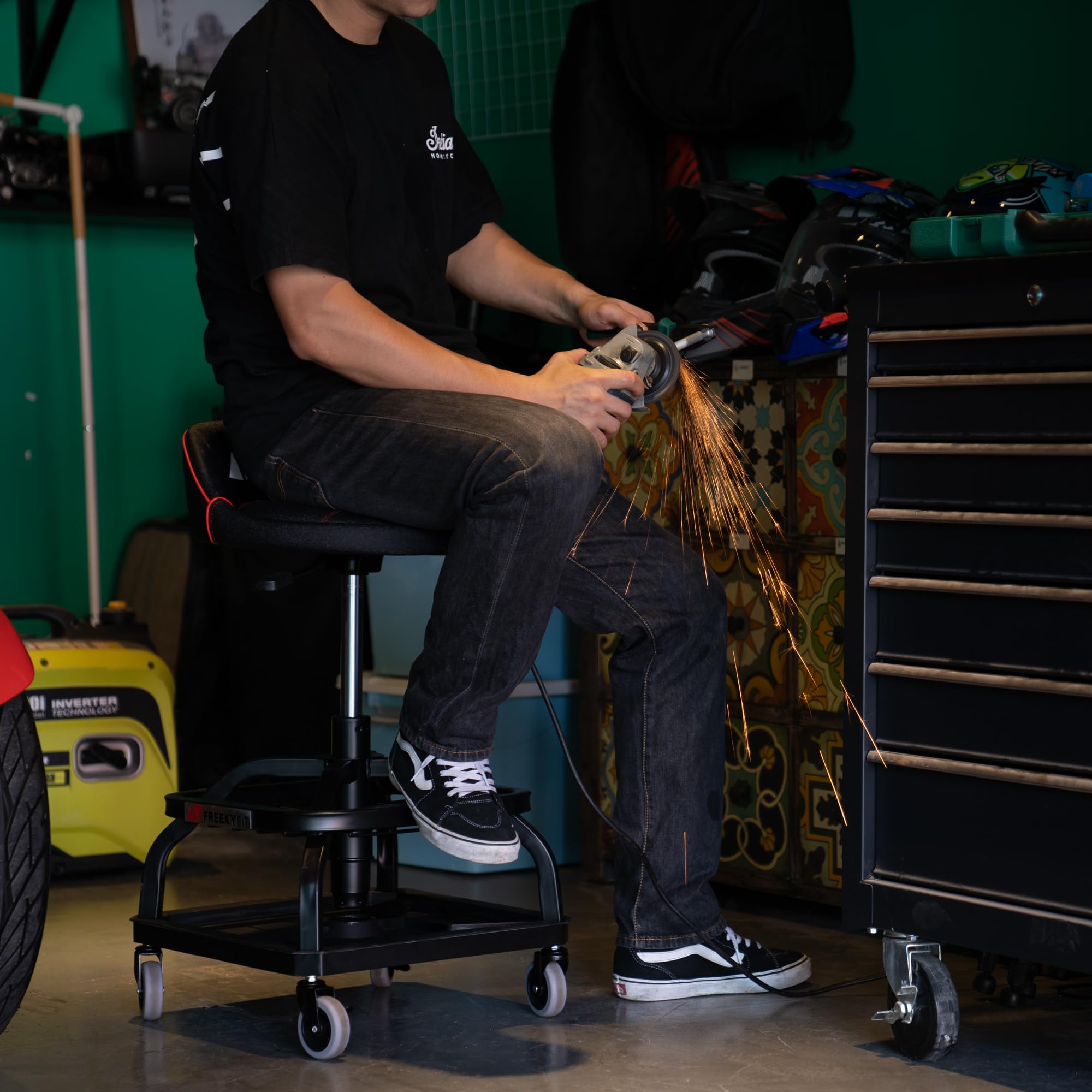 FreekyFit Rolling Shop Stool for Garage with Casters, DO01-Adjustable ...