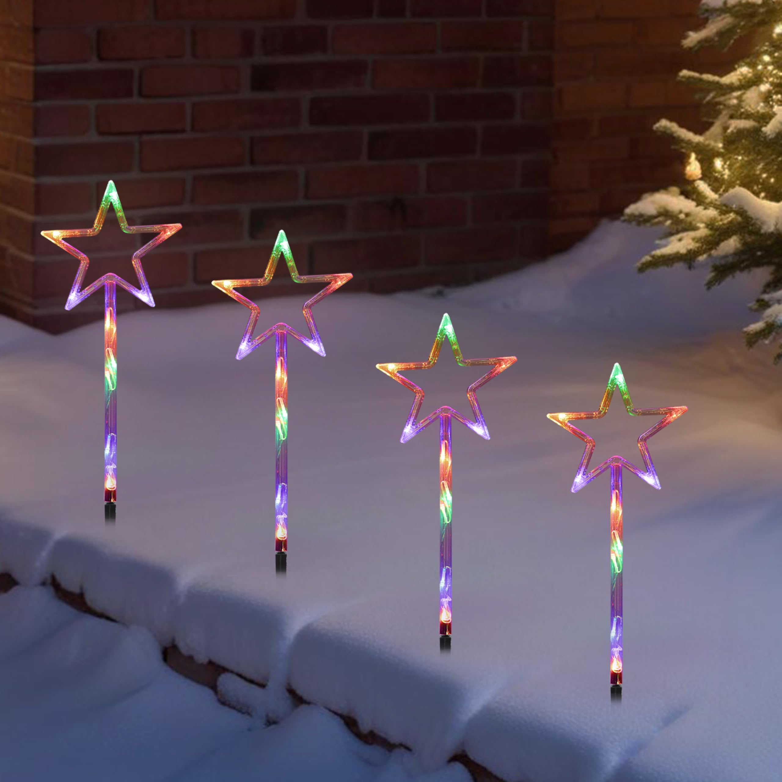 Just for Christmas Star Stake Lights 4Pack 40 Multicolour LEDs ...