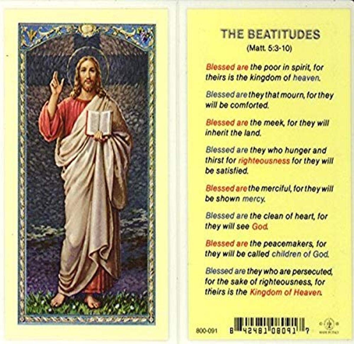 Amazon.com: WJ Hirten E24-708 The Beatitudes Clear Holy Cards : Office ...