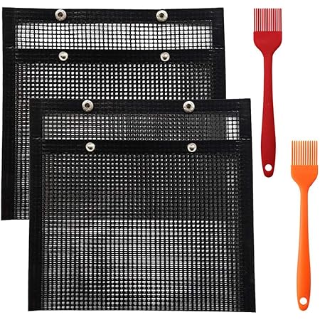 Amazon.com : Large BBQ Mesh Grill Bags Set 2 Reusable Non-Stick Grill ...