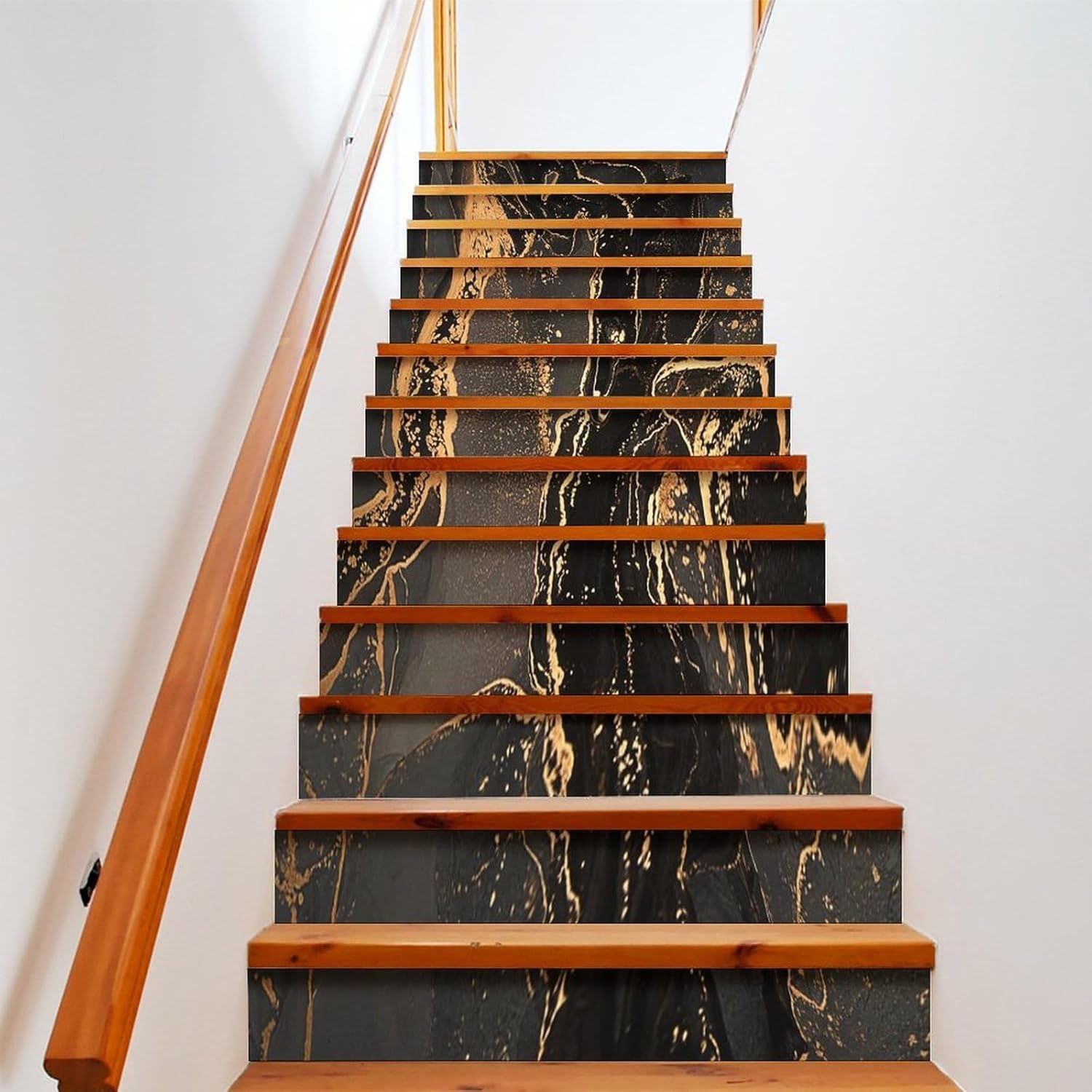 Amazon.com: Black Gold Marble Print Luxury Peel and Stick Stair Risers ...