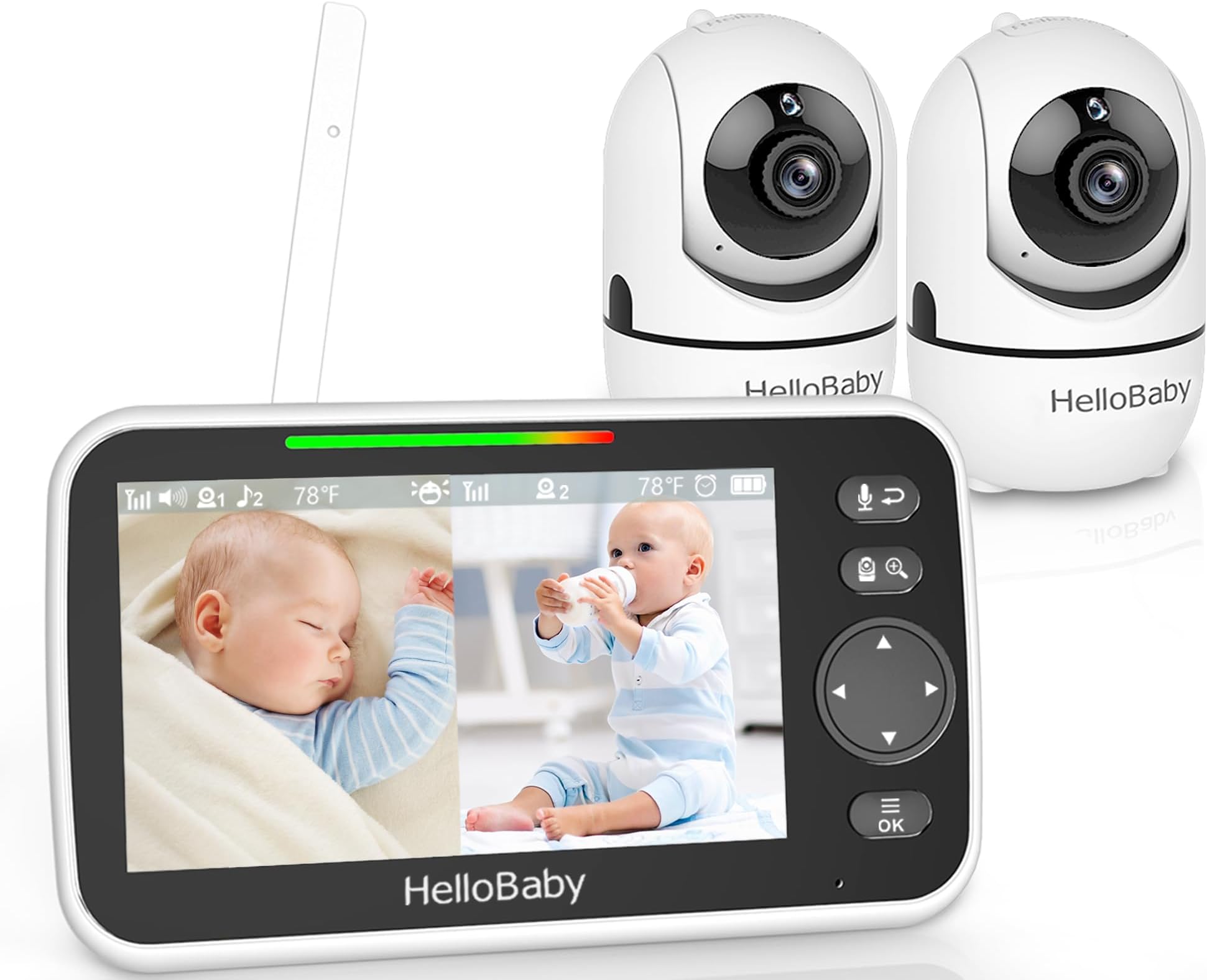 HelloBaby Baby Monitor with 2 Cameras and Night Vision, 5'' Split ...