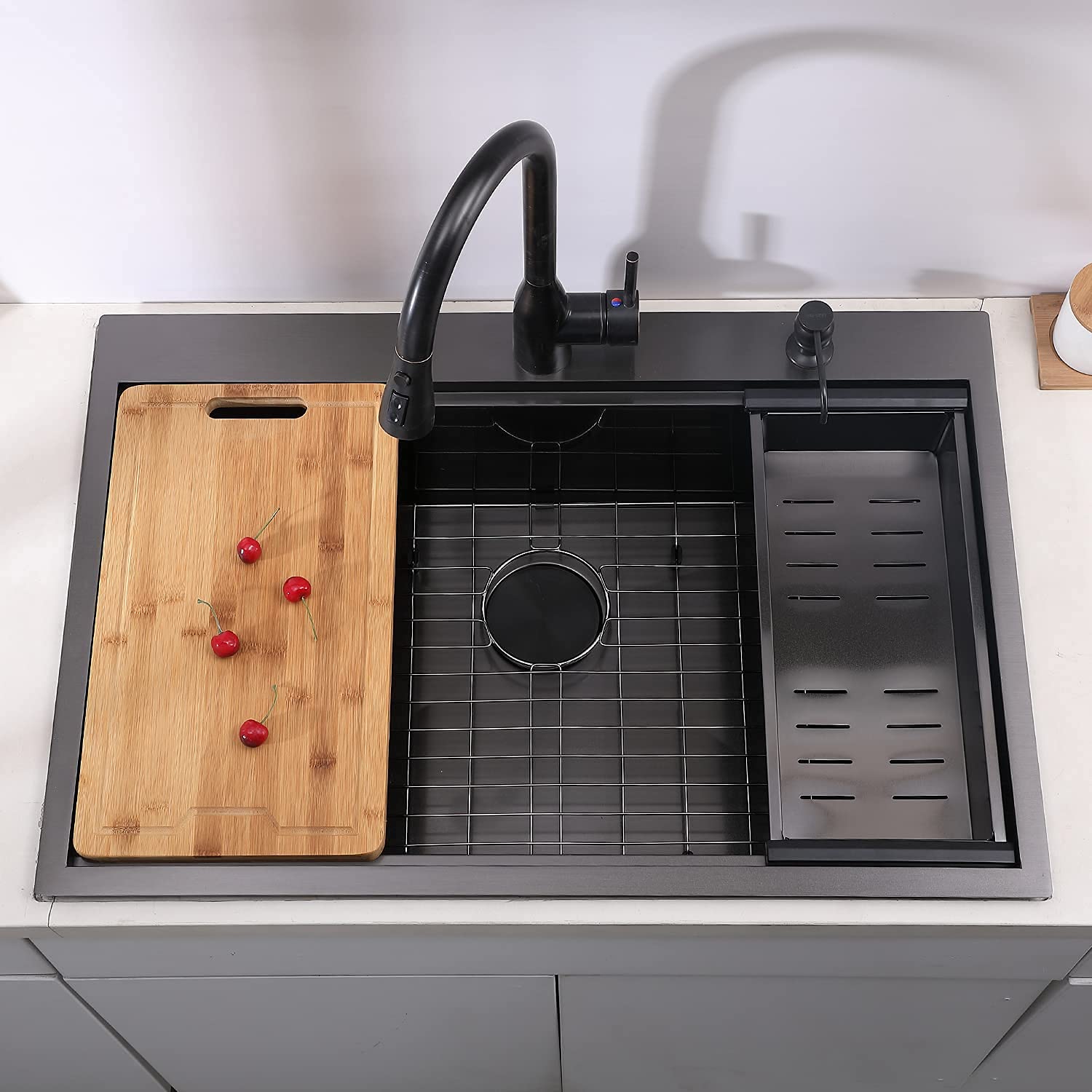 VAPSINT 33 x 22 inch Large Single Bowl Topmount Black Drop in Kitchen ...