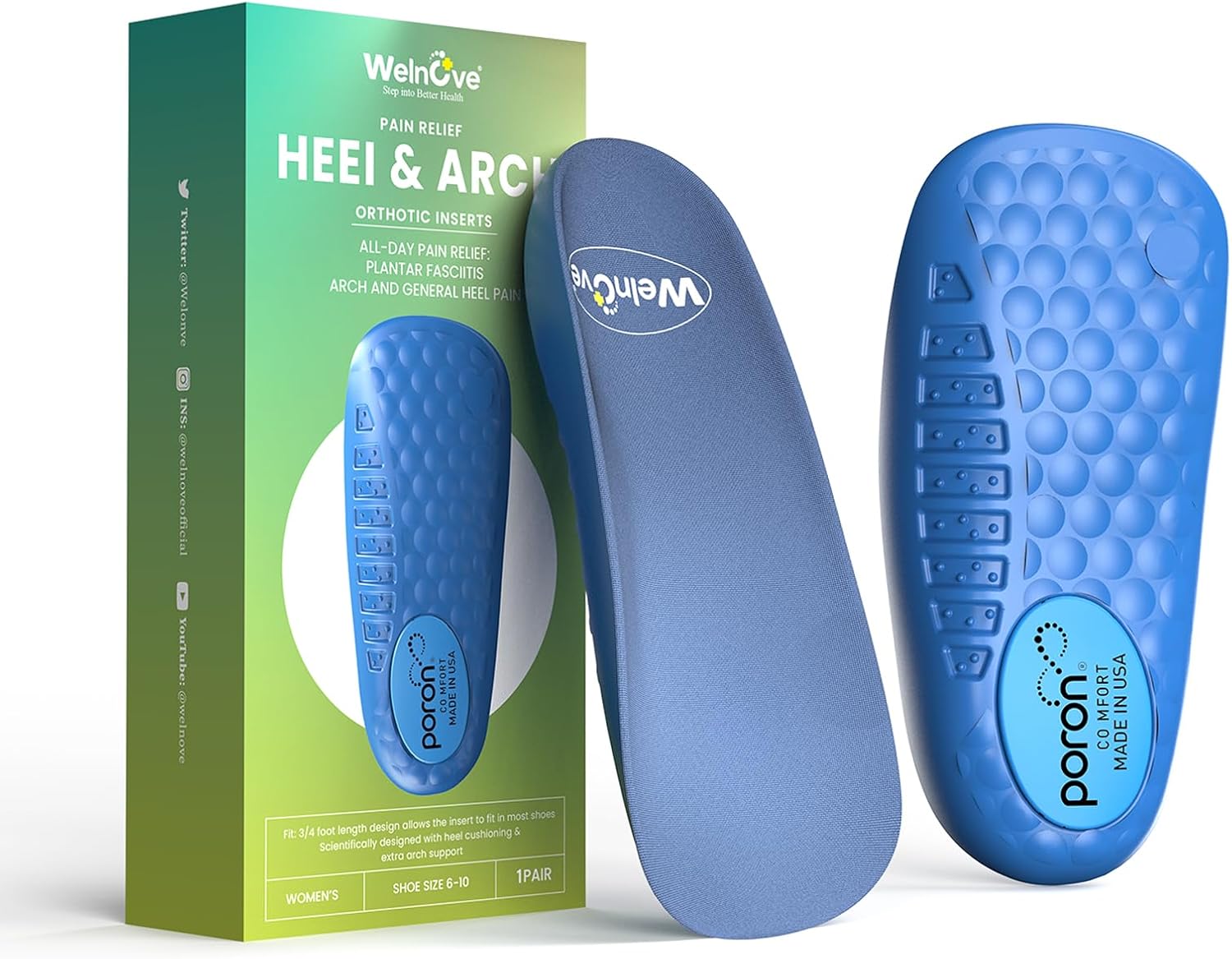 Welnove Memory Foam Heel Insert,Achilles Tendonitis Insoles for Heel ...