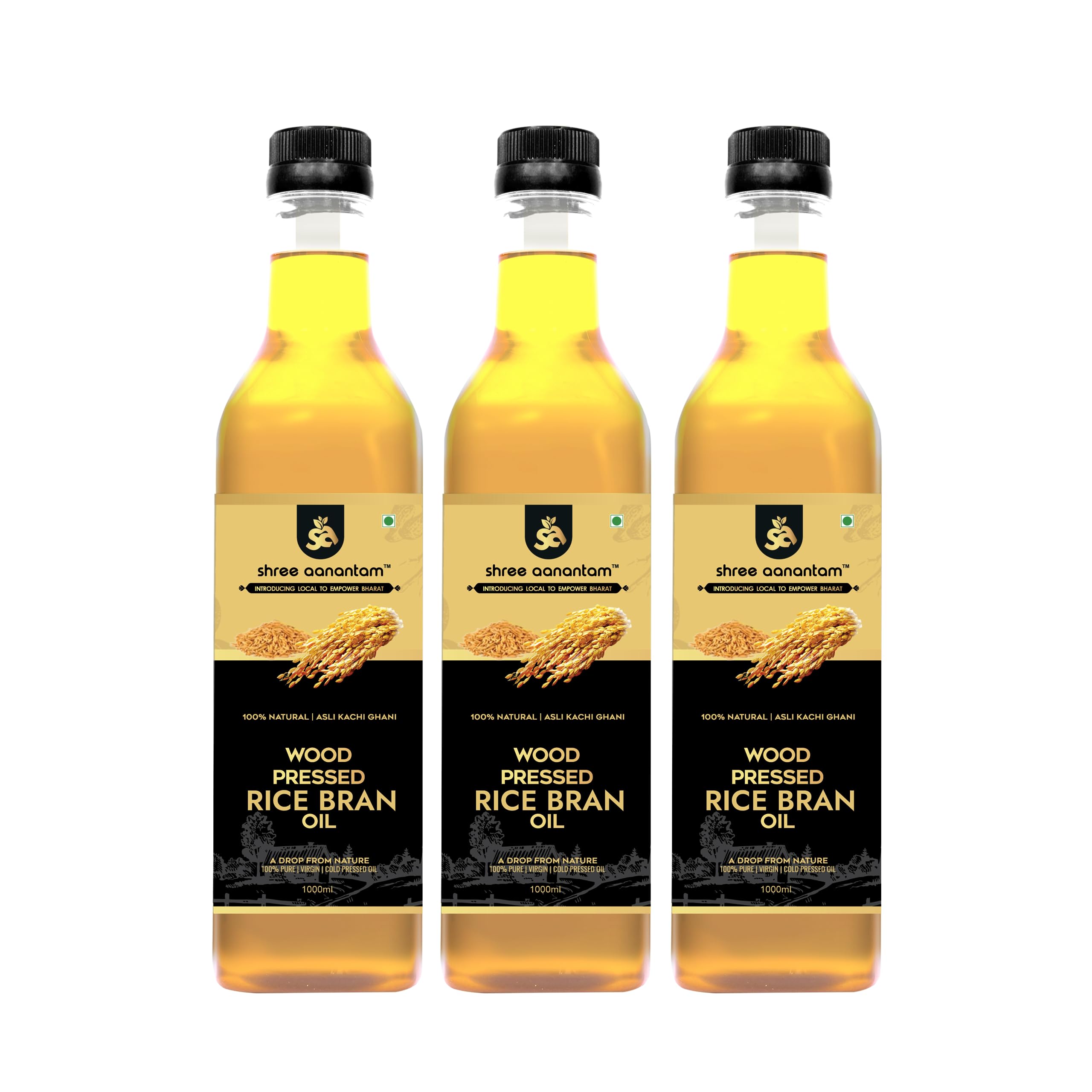 Shree Aanantam Cold Pressed Rice Bran Oil - 1 Liter | Bottle | Kolhu ...