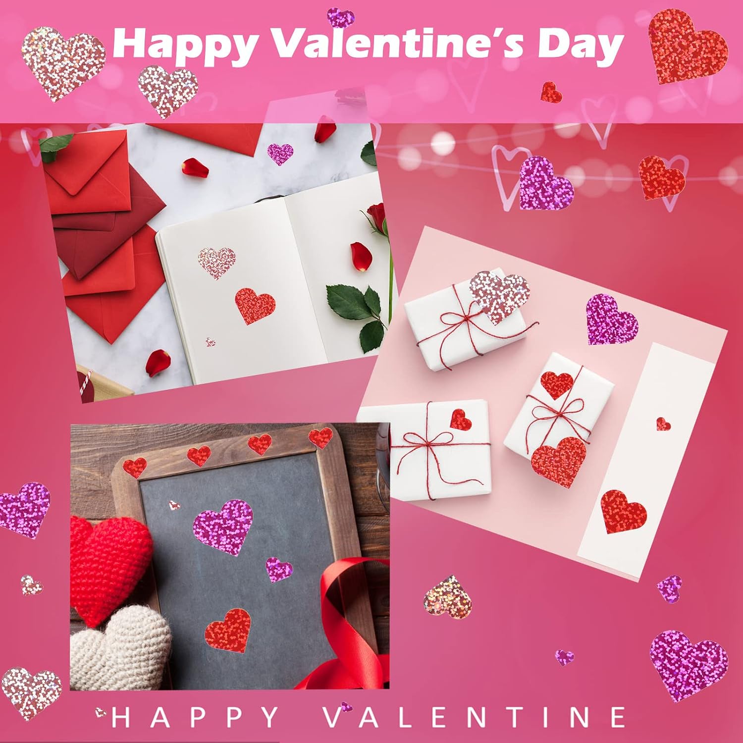 1520 calcomanías de corazón con purpurina para el día de San Valentín ...