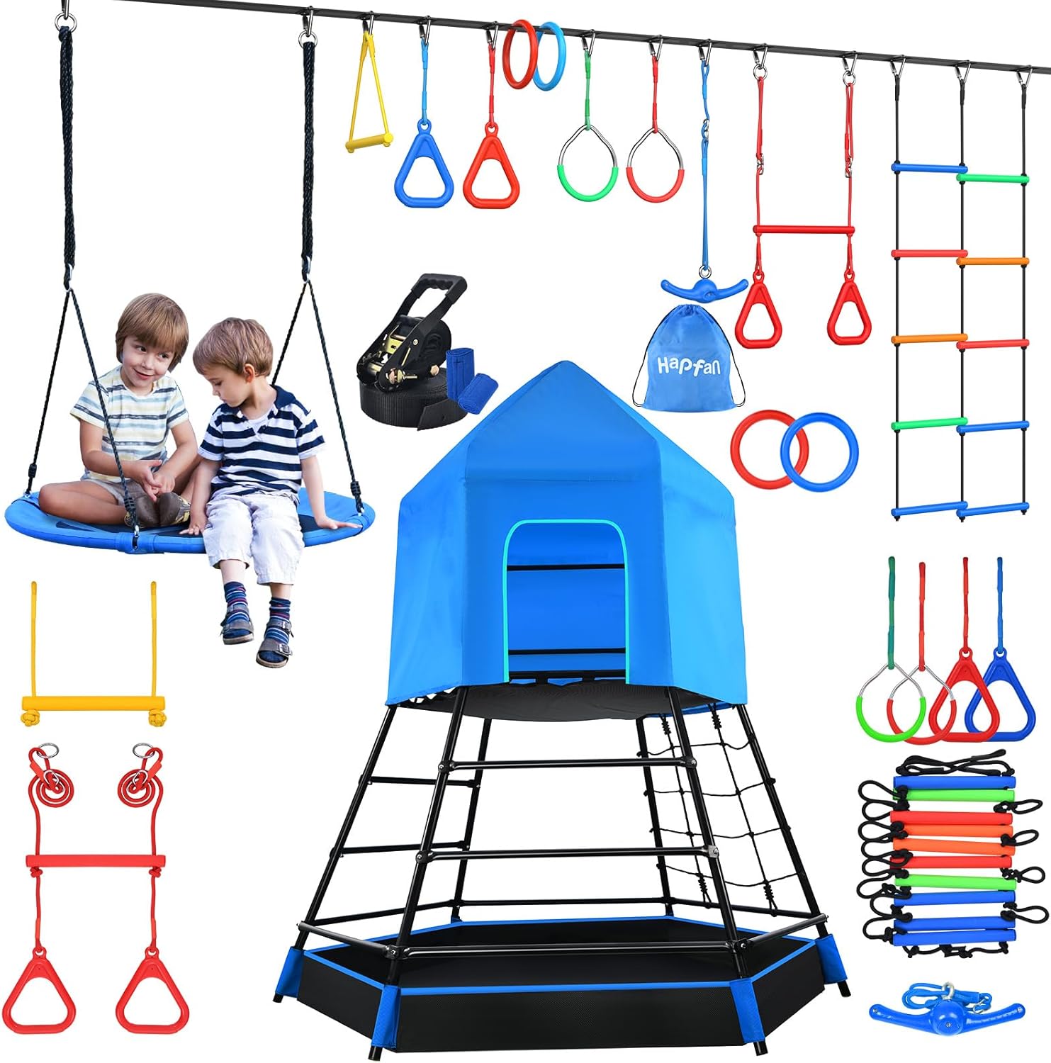 Amazon.com: Hapfan Jungle Gym Bundle-Climbing Tower and 65ft Ninja ...
