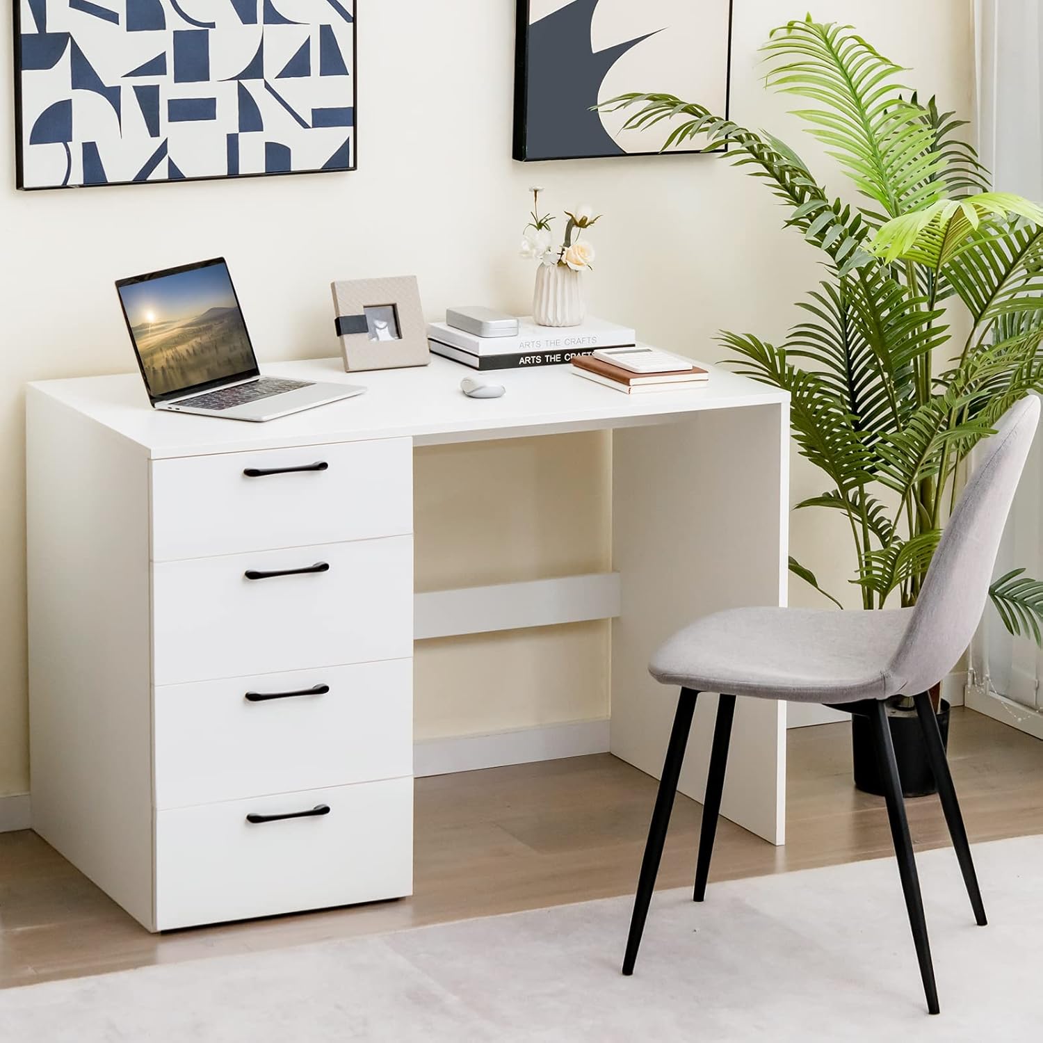 Modern White Computer Desk with 4 Drawers, Wood Philippines | Ubuy