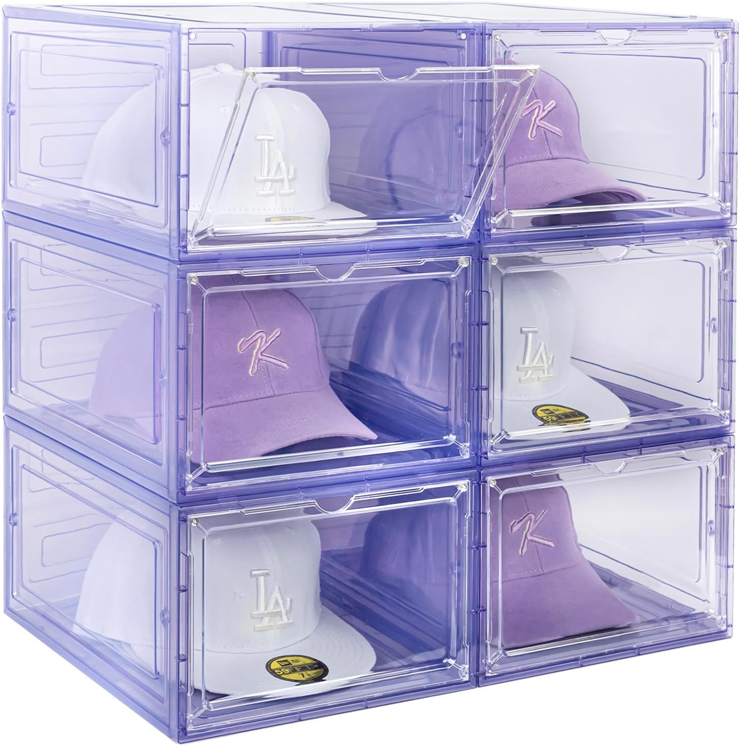 Amazon.com - SCAVATA 6 Pack Hat Organizer Box, Stackable Clear Baseball ...