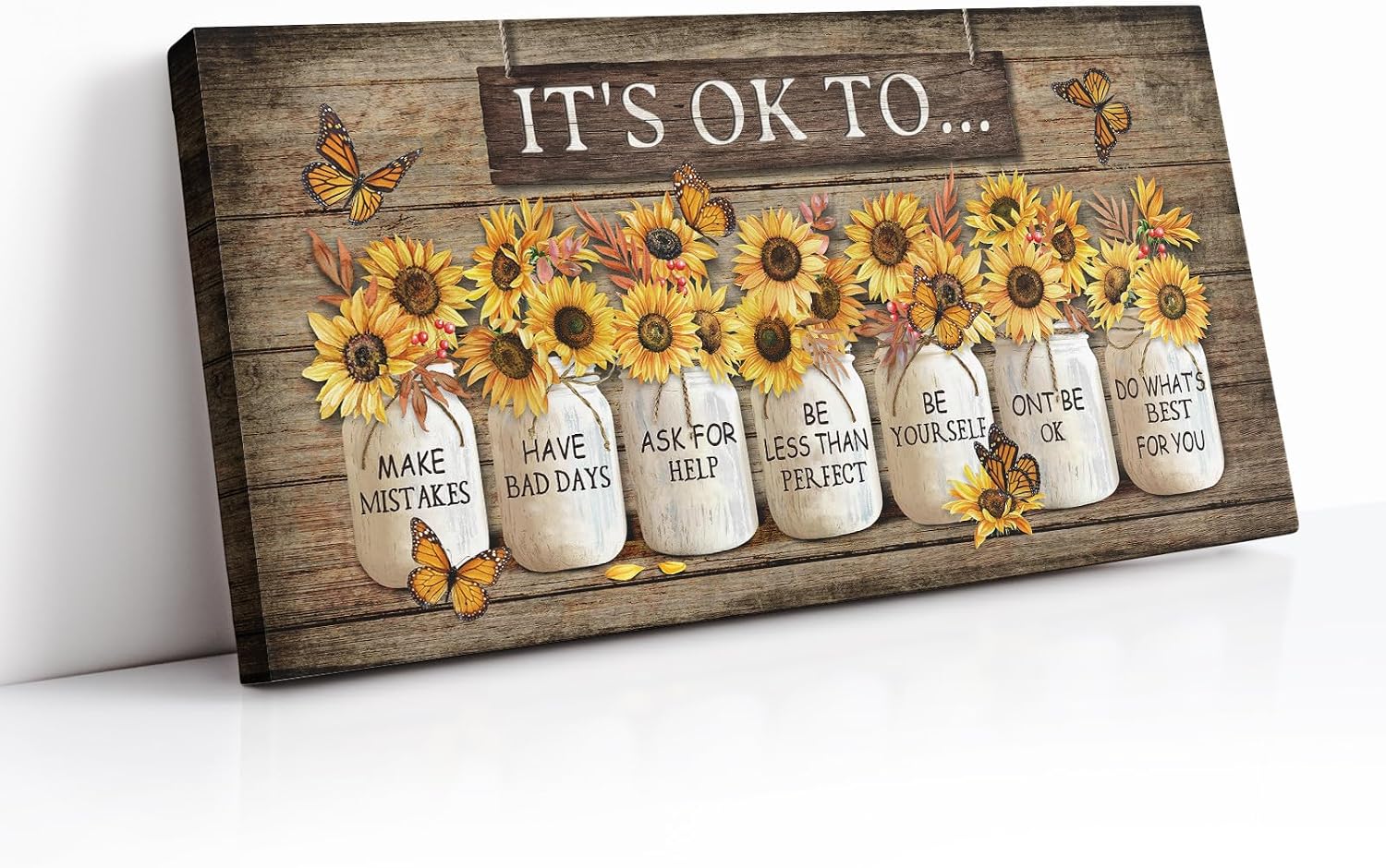 Amazon.com: Farmhouse Sunflower Wall Art It's Okay Inspirational Quotes ...
