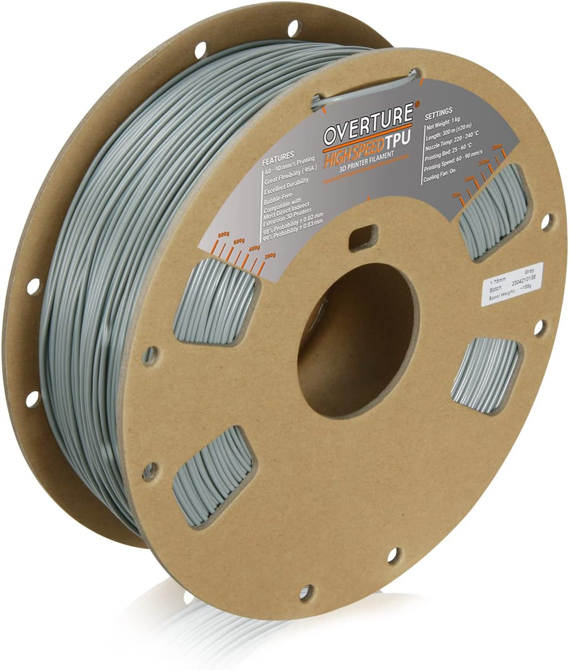 OVERTURE TPU High Speed Filament 1.75mm Flexible TPU Roll, 1kg Spool (2 ...