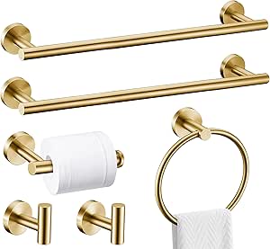 Amazon.com: 6 Pieces Brushed Gold Bathroom Hardware Accessories Set ...