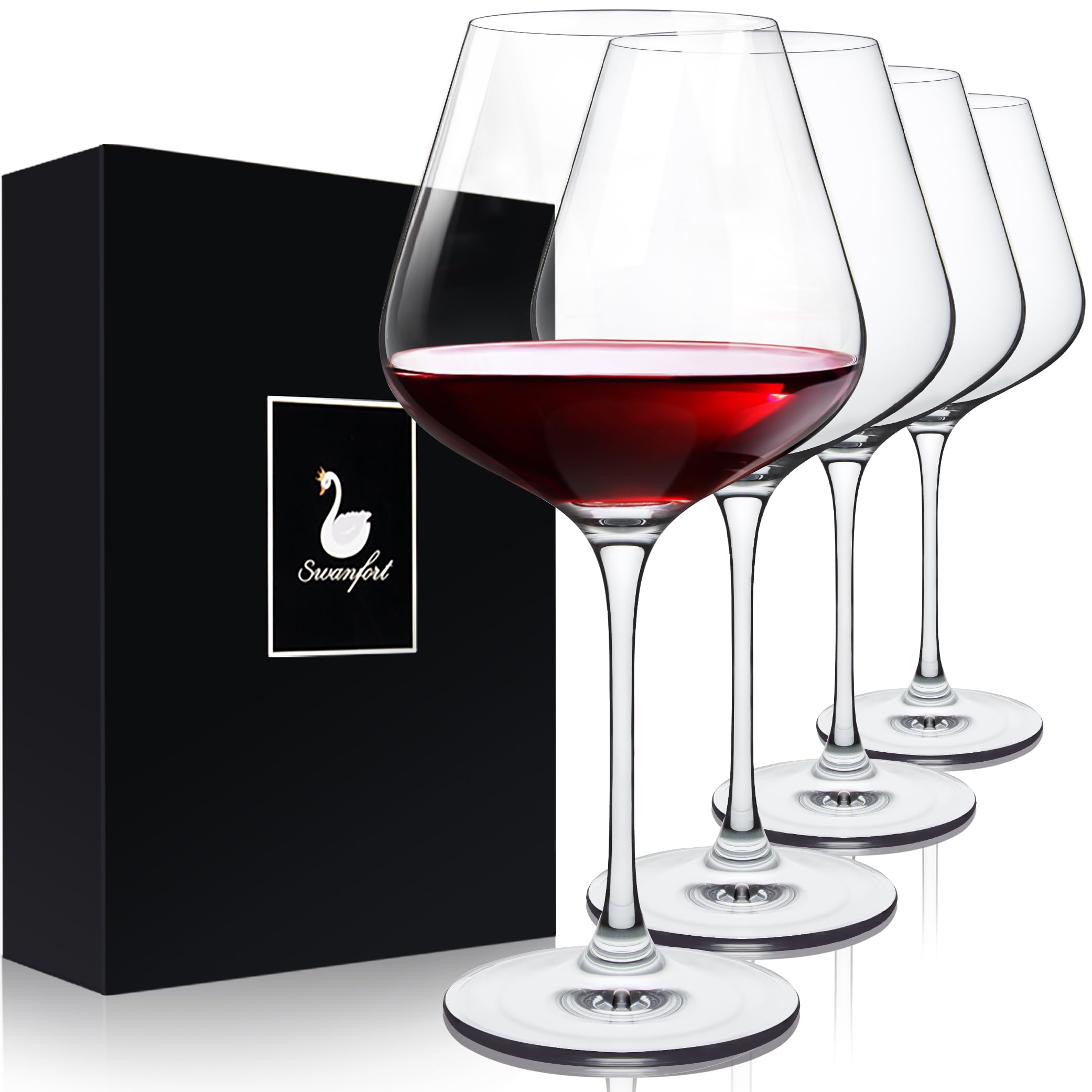 Swanfort Red Wine Glasses Set of 4, Long Stem Crystal Wine Glasses ...