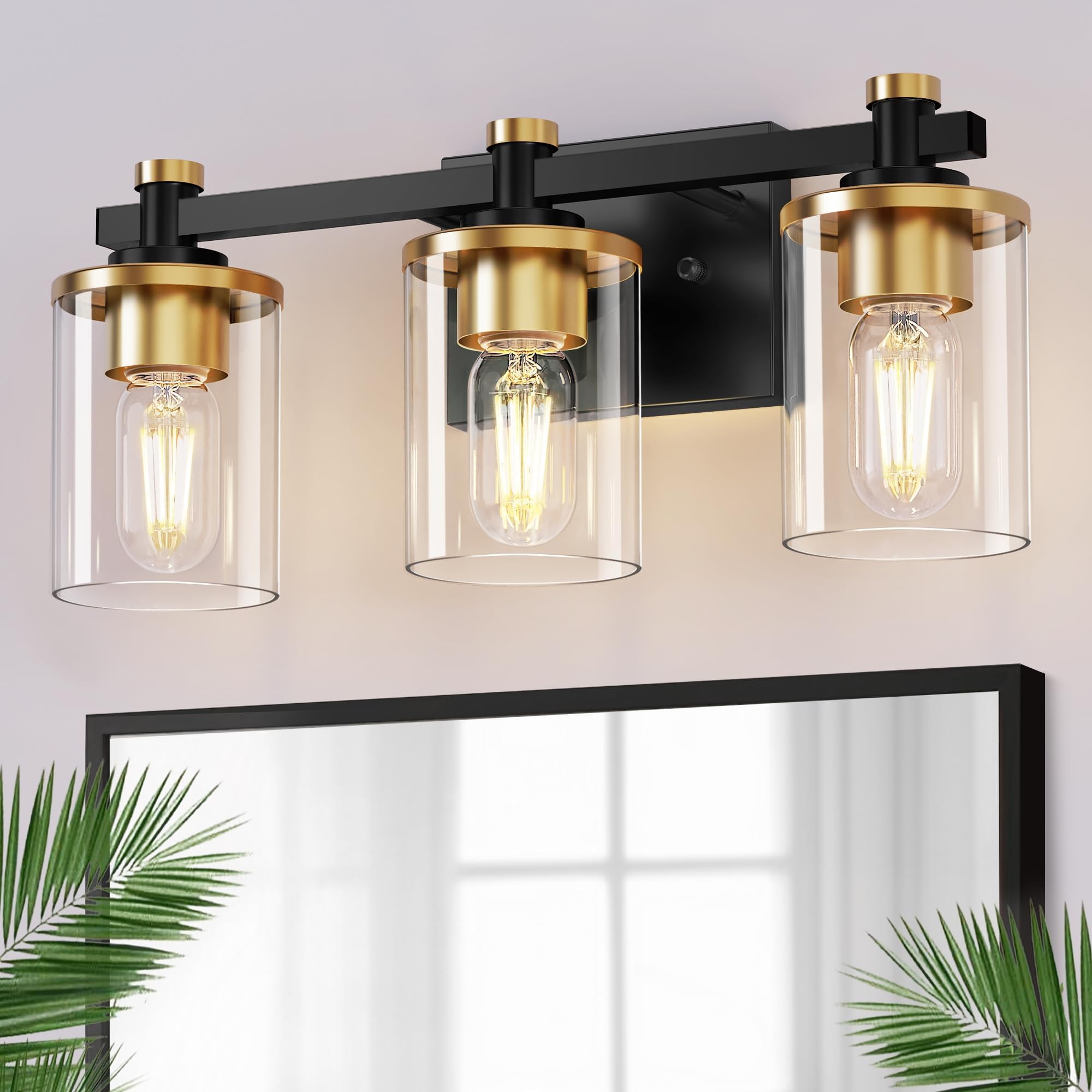 L LOHAS LED 3 Light Bathroom Vanity Light, Black adn Gold Bathroom Wall ...