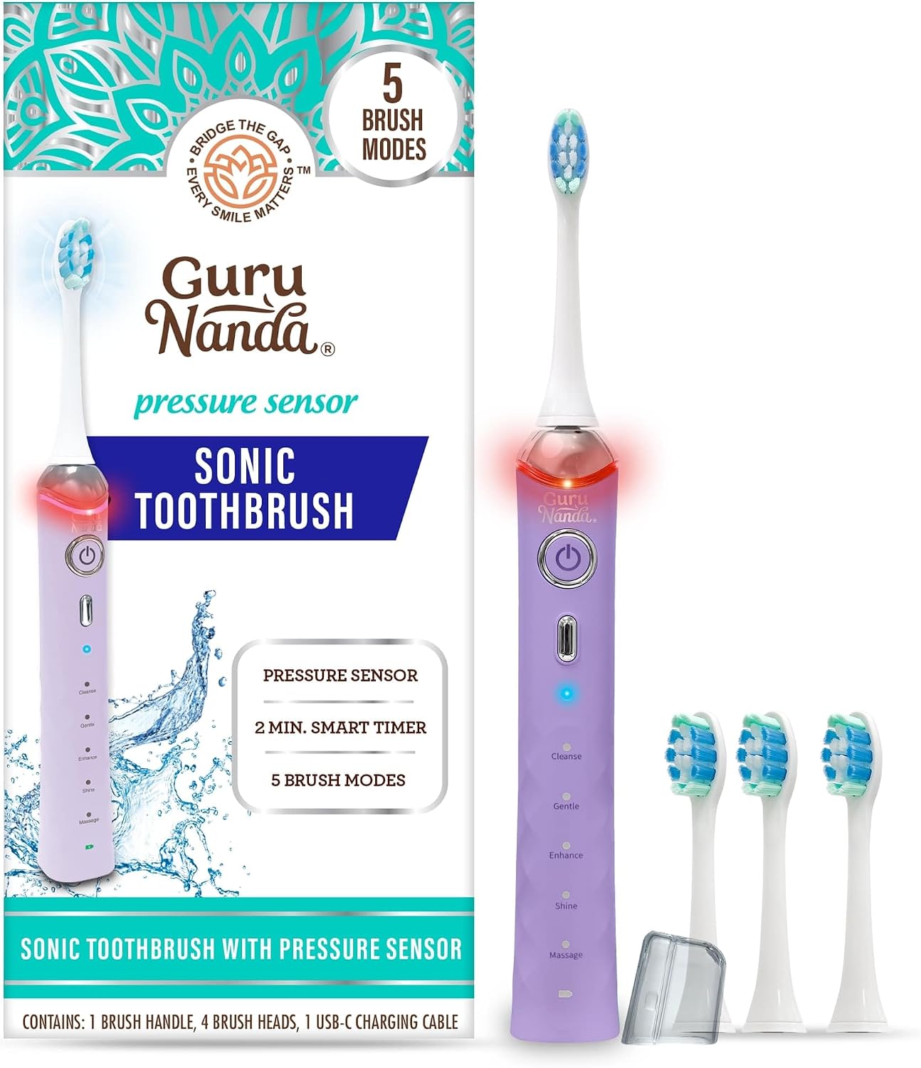 Amazon.com: GuruNanda Pressure Sensor Sonic Electric Toothbrush ...