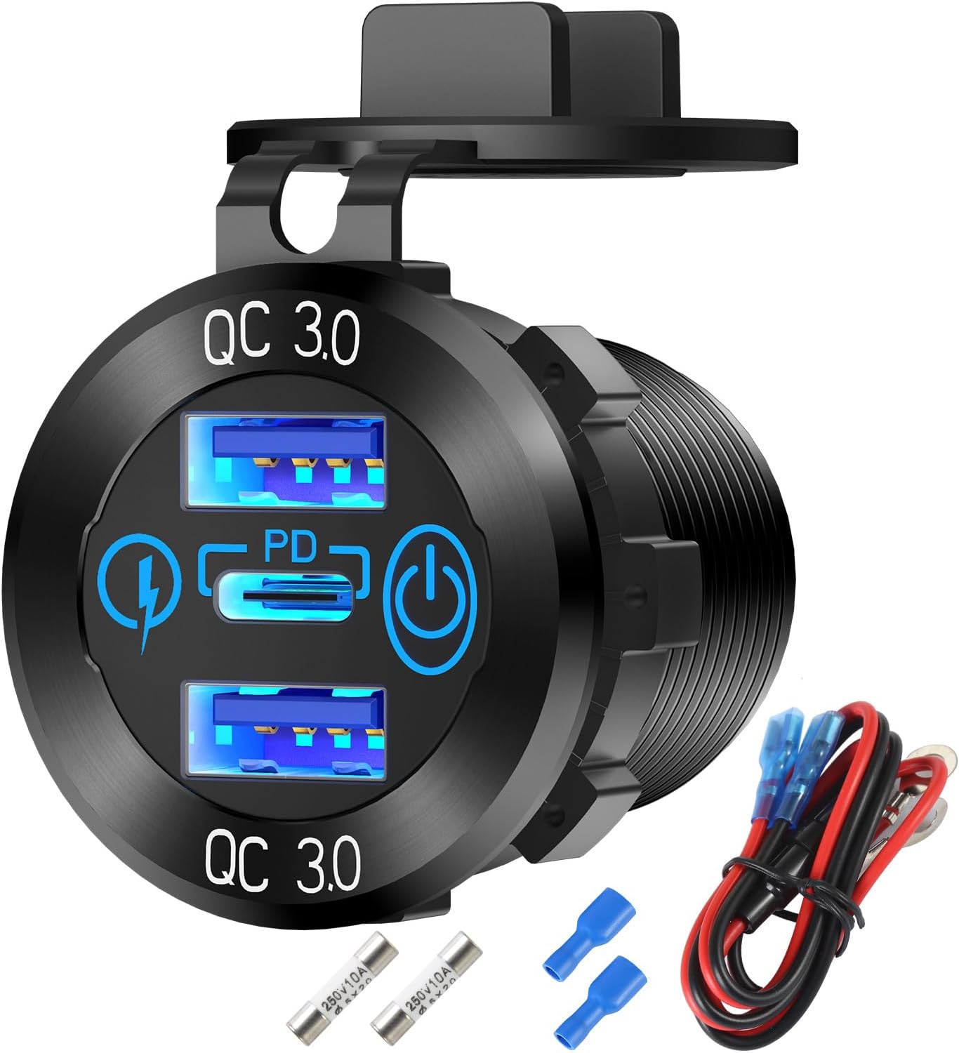 Amazon.com: 12V USB Aluminum Car Charger Socket PD 3.0 Type C and Dual ...