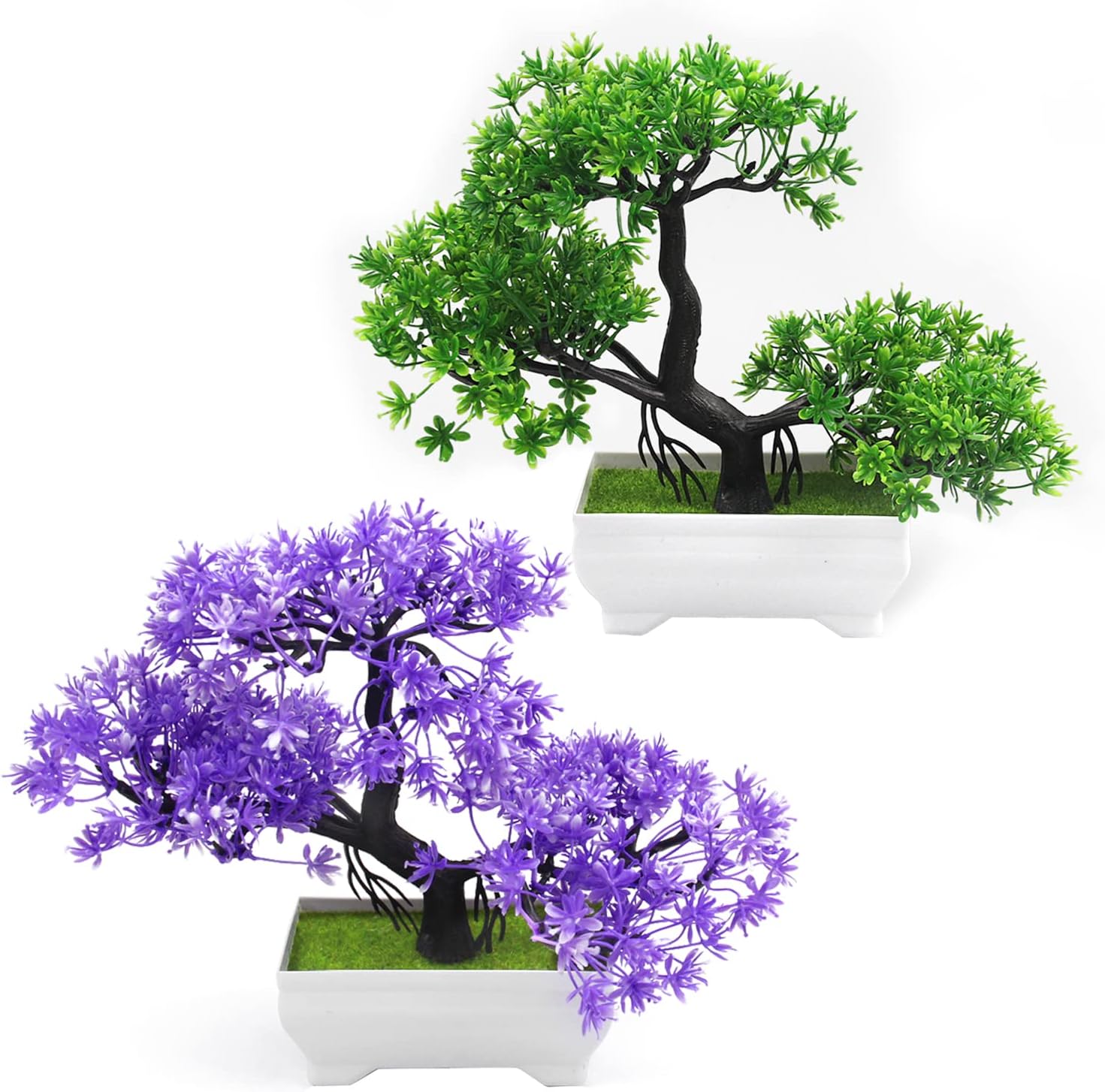 SJUNJIE 2 PCS Plastic Artificial Bonsai Tree, Fake Plant Fake Potted ...