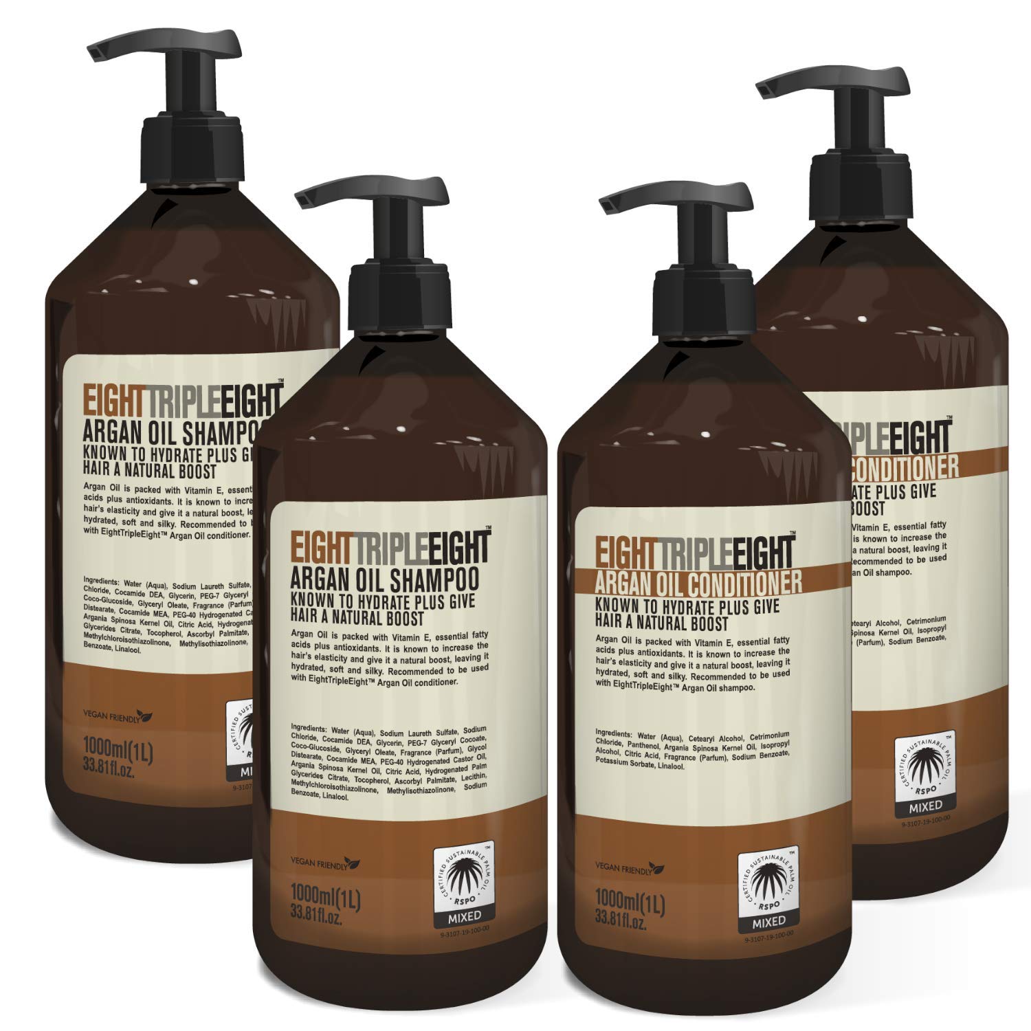 Eight Triple Eight Argan Oil Hair Care Set- 2x Shampoo & 2x Conditioner ...