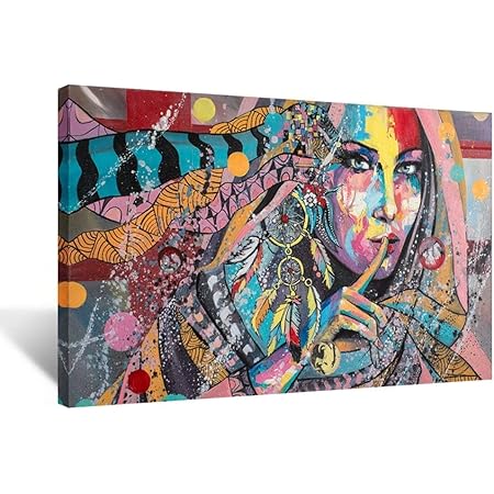Amazon.com: iHAPPYWALL Native American Indians Girl Feathered Canvas ...