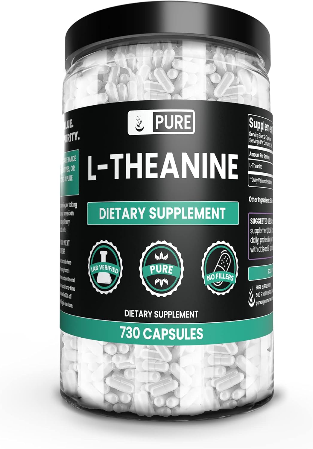 100% Pure L-Theanine |730 Capsules |2-Year Supply |No Magnesium or Rice ...