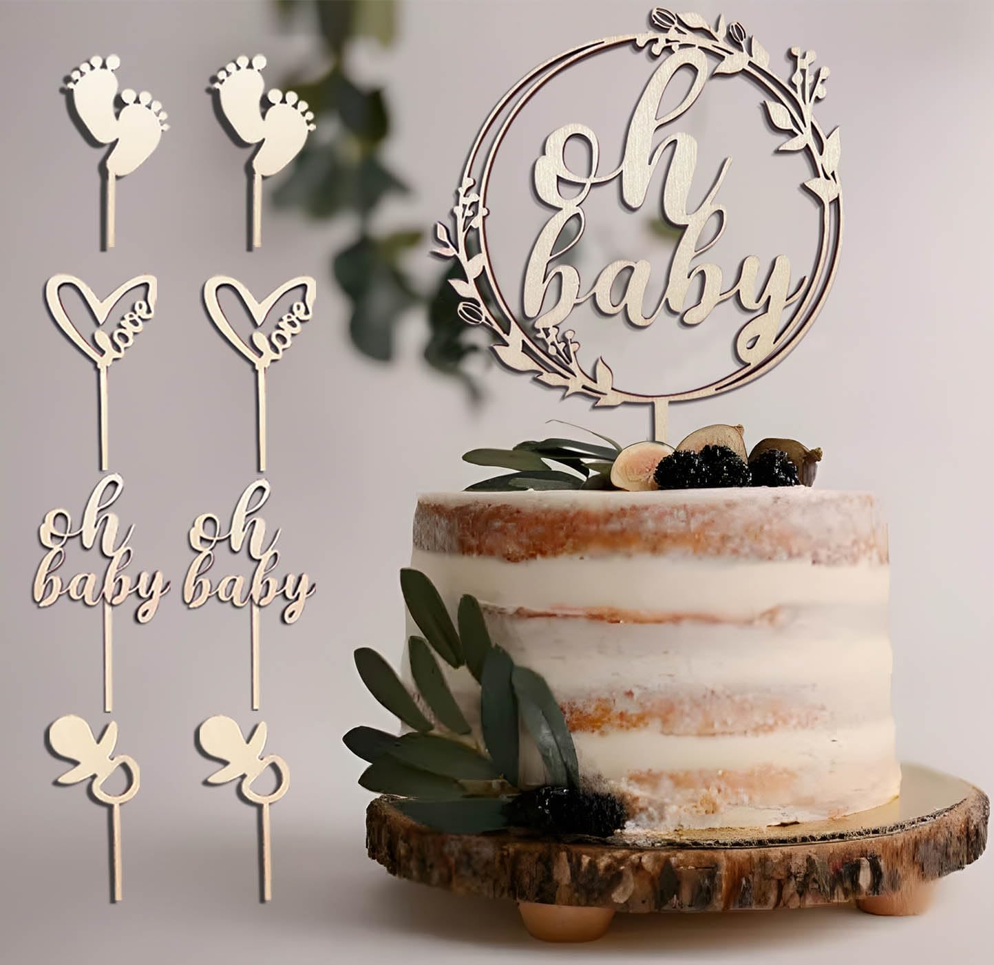 Amazon.com: Oh Baby Cake Topper Wood Baby Shower Cake Topper With 8 Oh ...