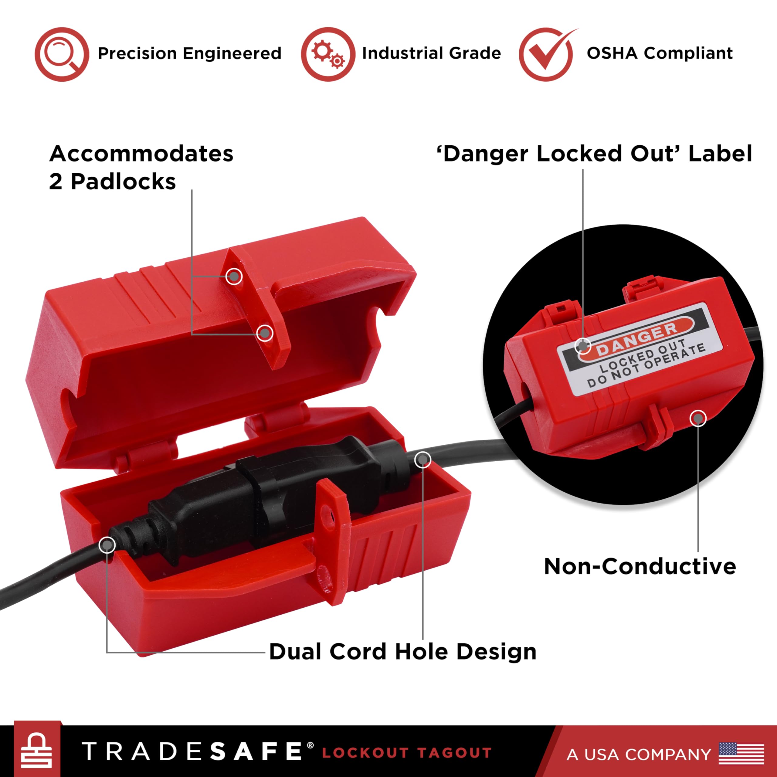 Snapklik.com : TRADESAFE Plug Lock For Lockout Tagout - 110-125 Volt Power Cord Lockout