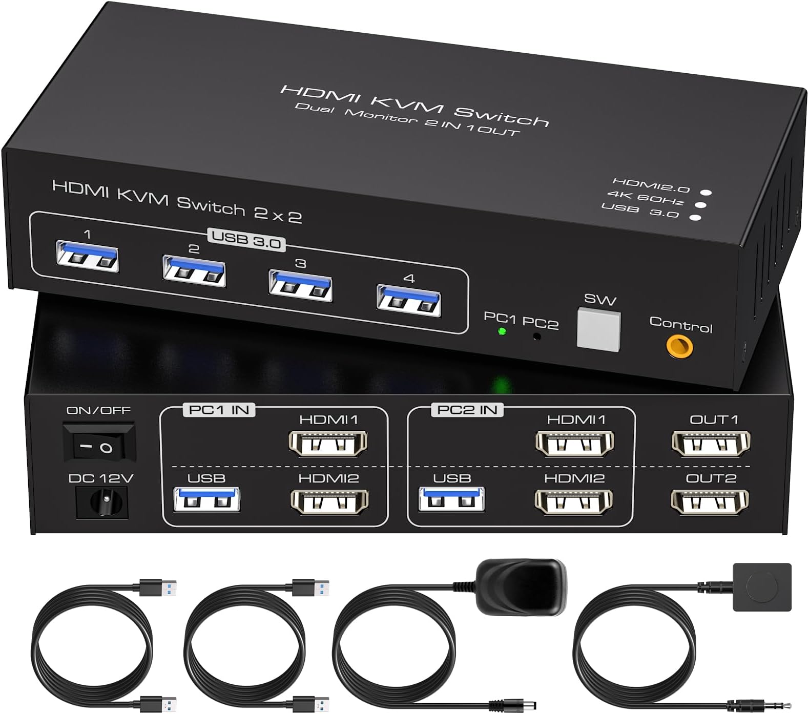 SPSWHD HDMI KVM Switch 2 Monitors 2 Computers 4K60Hz USB 3.0 KVM ...
