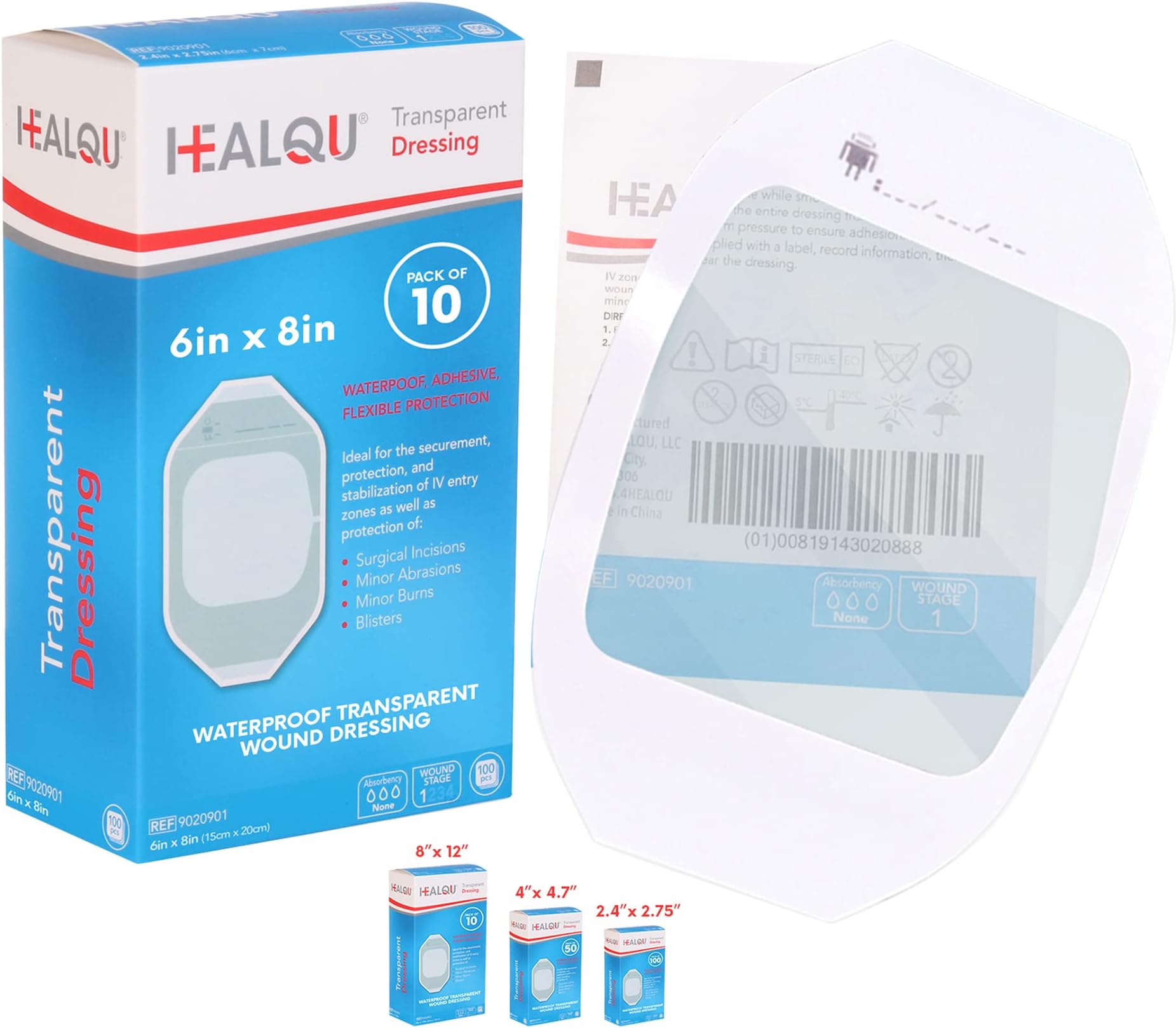 Amazon.com: HEALQU Transparent Film Dressing, 6" x 8" Pack of 10 ...