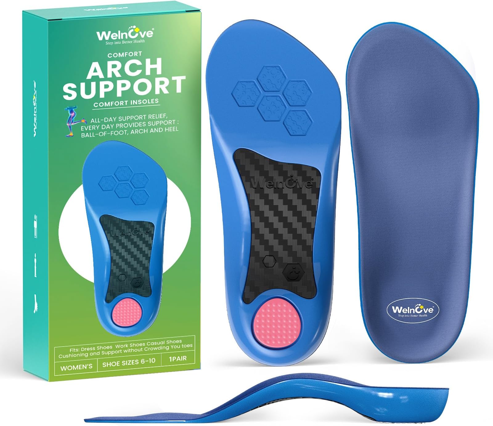 Amazon.com: Plantar Fasciitis Heel Inserts for Heel Pain - Welnove 3/4 ...