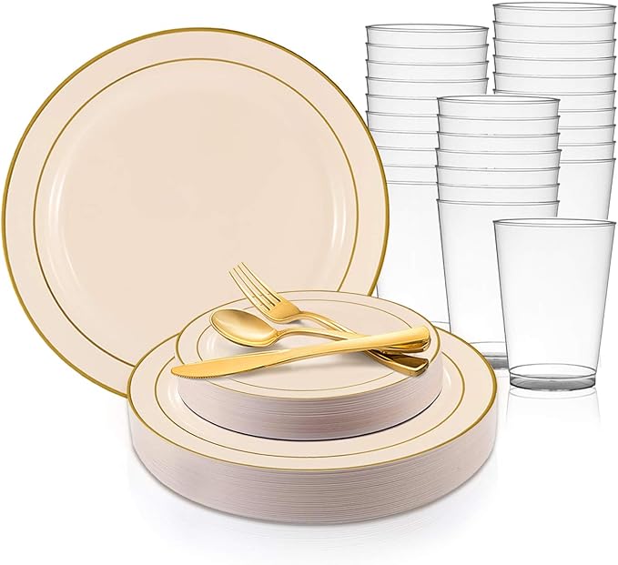 Amazon.com: 360 Piece Elegant Disposable Plastic Dinnerware Set for 60 ...