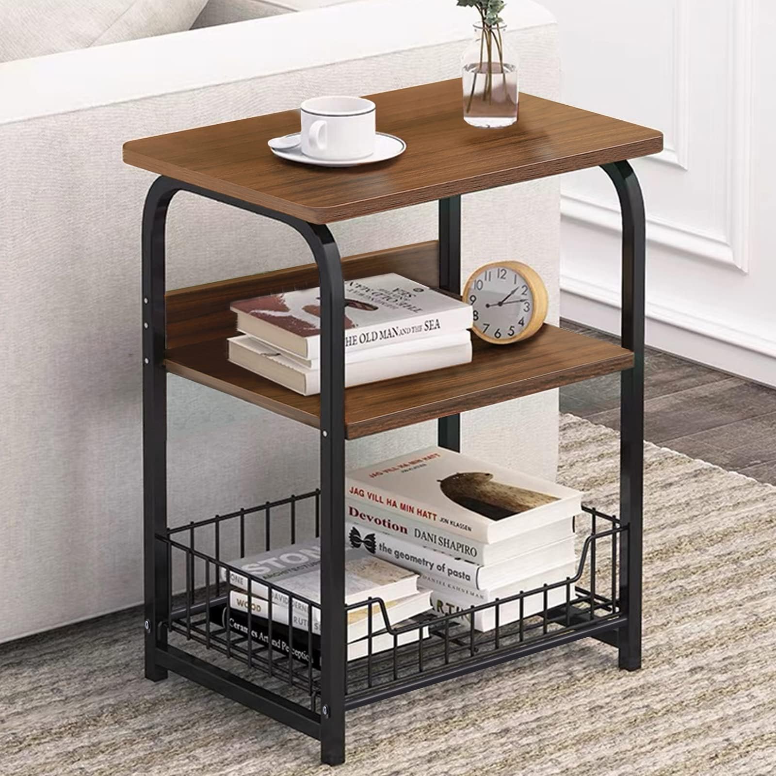 Amazon.com: NEWSENDY Vintage Industrial Side Table with Magazine Holder ...