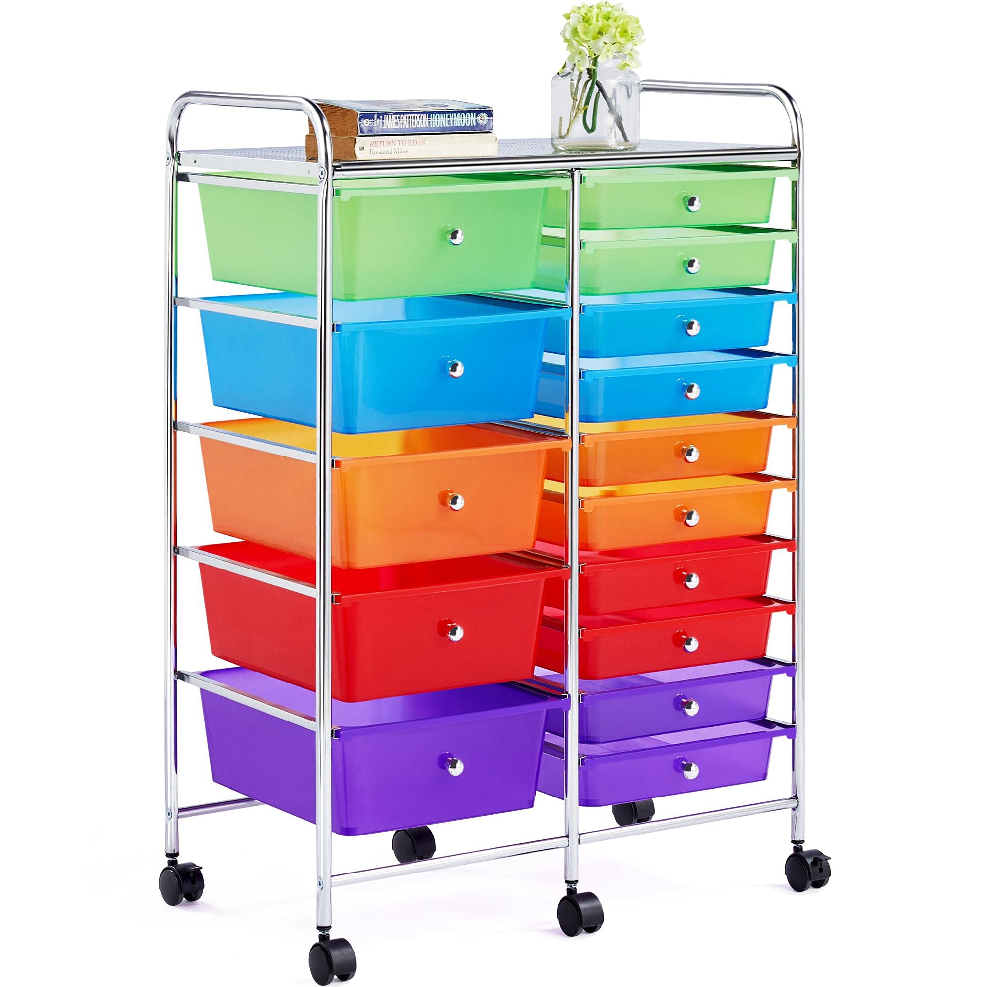 Yaheetech Storage Trolley Cart On Lockable Wheels | Multicolor 15 ...