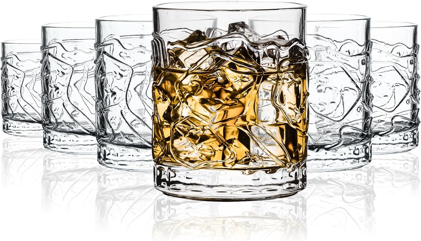 Amazon.com | SUROQUE Whiskey Glass Set of 6 Old Fashioned Rock Whiskey ...