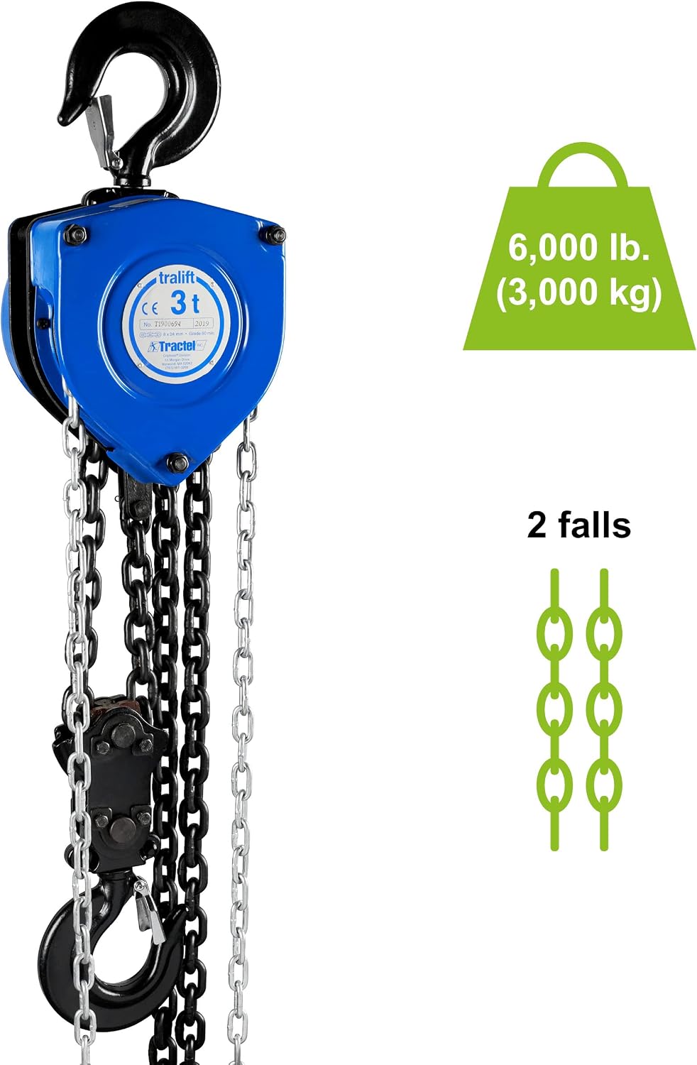 Buy Tractel Tralift Heavy Duty Manual Chain Hoist | 3 Ton - 6000 lbs ...