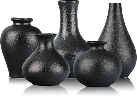 Amazon.com: Black Ceramic Vase Set 5- Mini Bud Vases, Black Small Vases ...