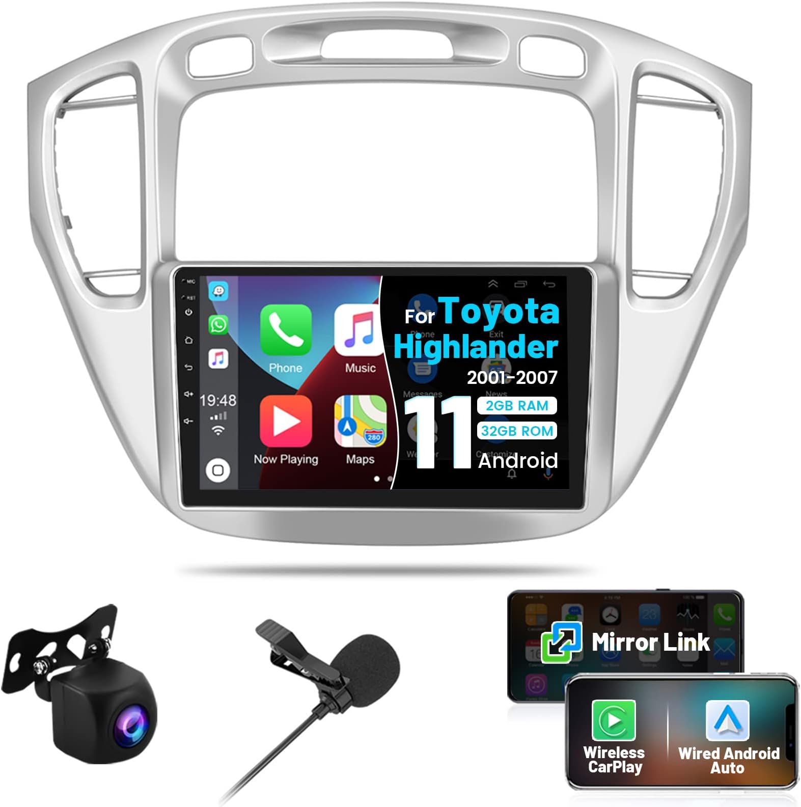 Amazon.com: for 2001-2007 Toyota Highlander Radio, Roinvou 2+32G ...