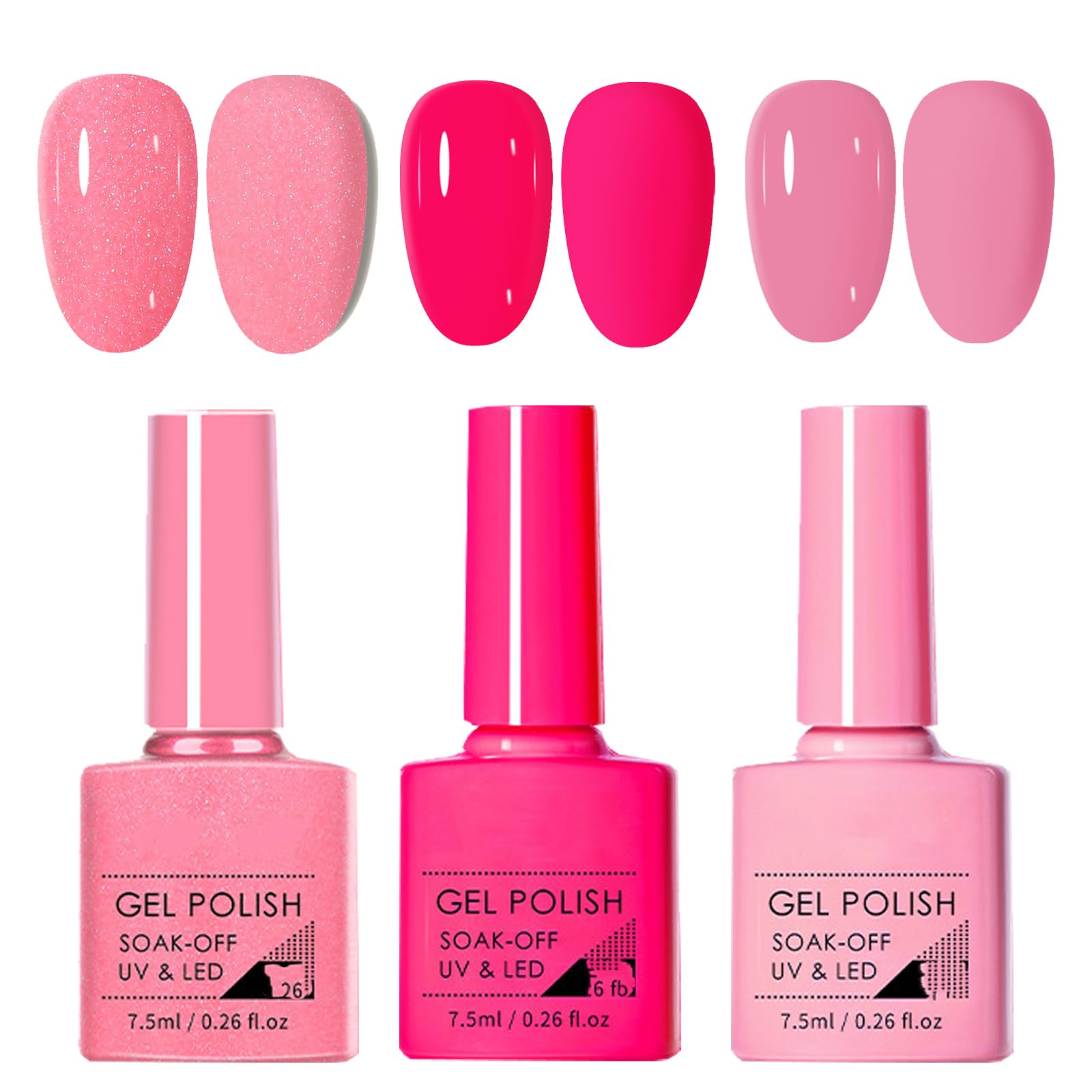 Gel Nail Polish Set, Light & Hot Pink Nail Varnish UV Polishes, 3 PCS ...