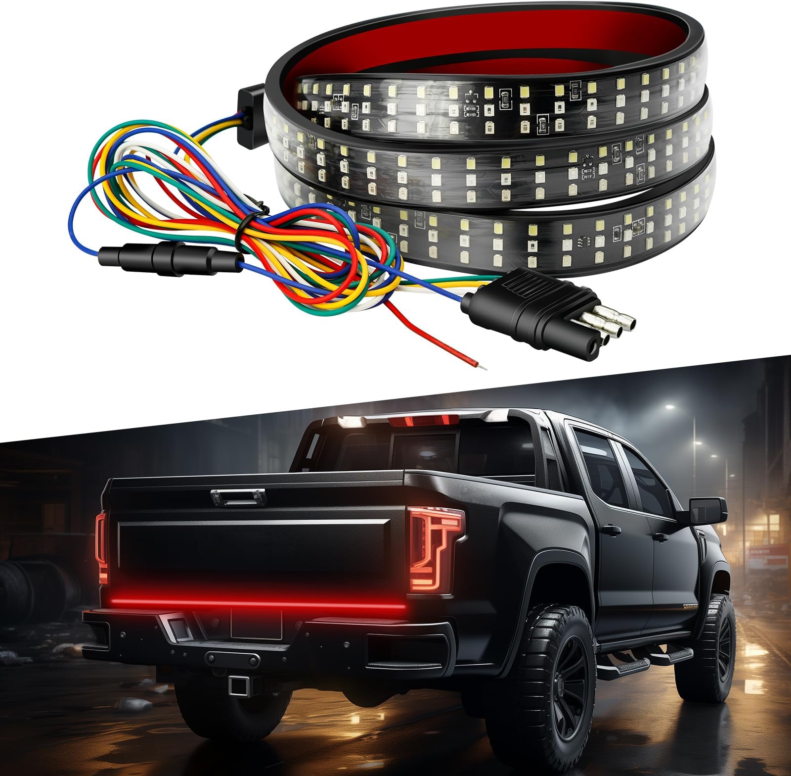 Amazon.com: 4WDKING Truck Tailgate Light Bar, 60" Triple Row LED Strip ...