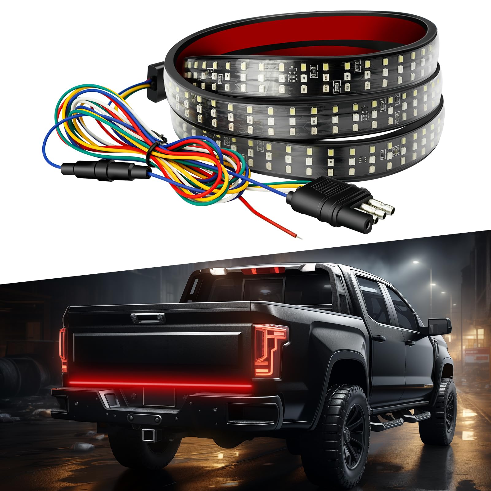 Amazon.com: 4WDKING Truck Tailgate Light Bar, 60" Triple Row LED Strip ...