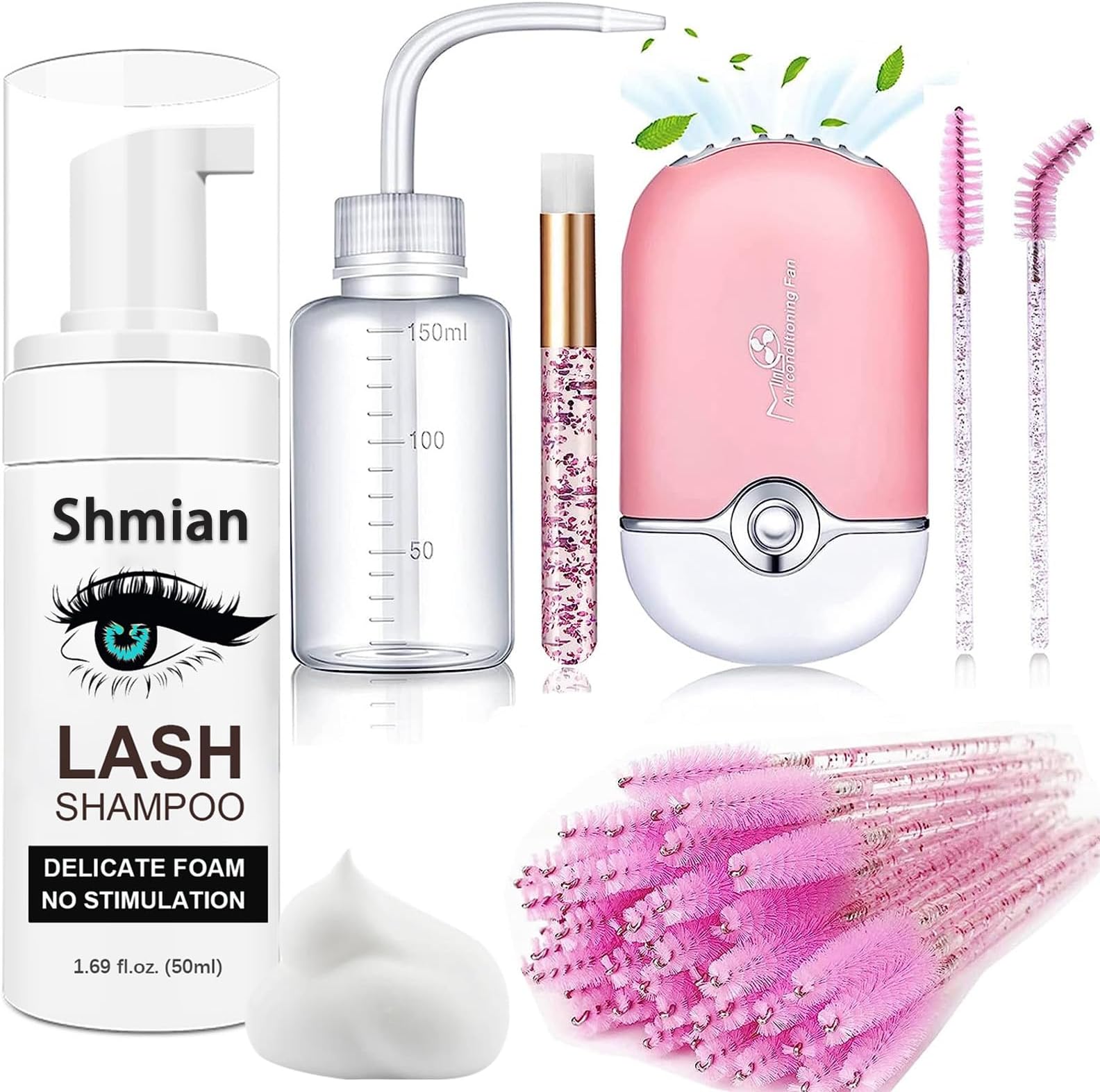 Amazon.com: Shmian Lash Shampoo for Lash Extensions, 50ml Eyelash Foam Cleanser and 50 Pcs ...