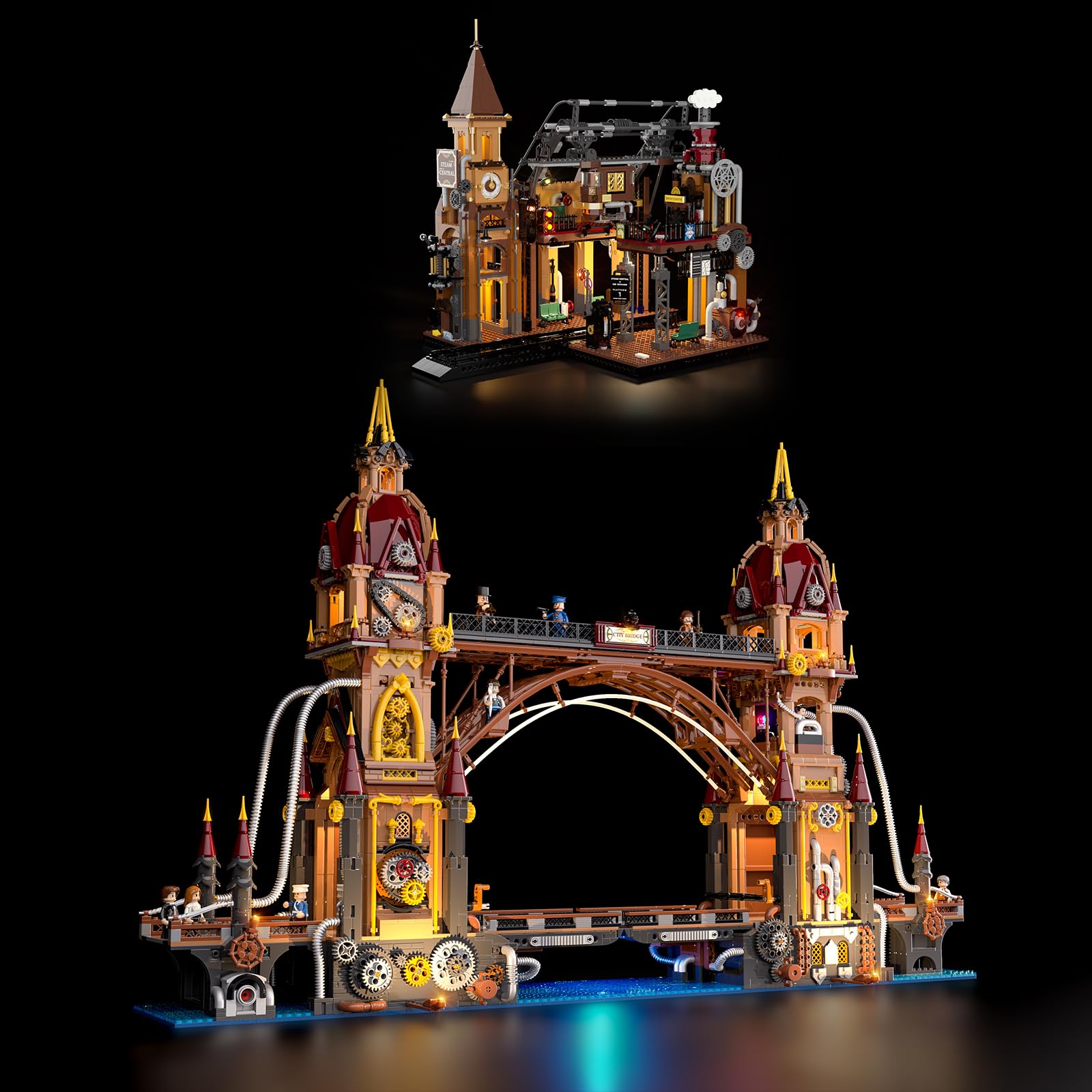 Amazon.com: FUNWHOLE Steampunk City Bridge Lighting Building-Bricks Set & Train-Station Lighting ...