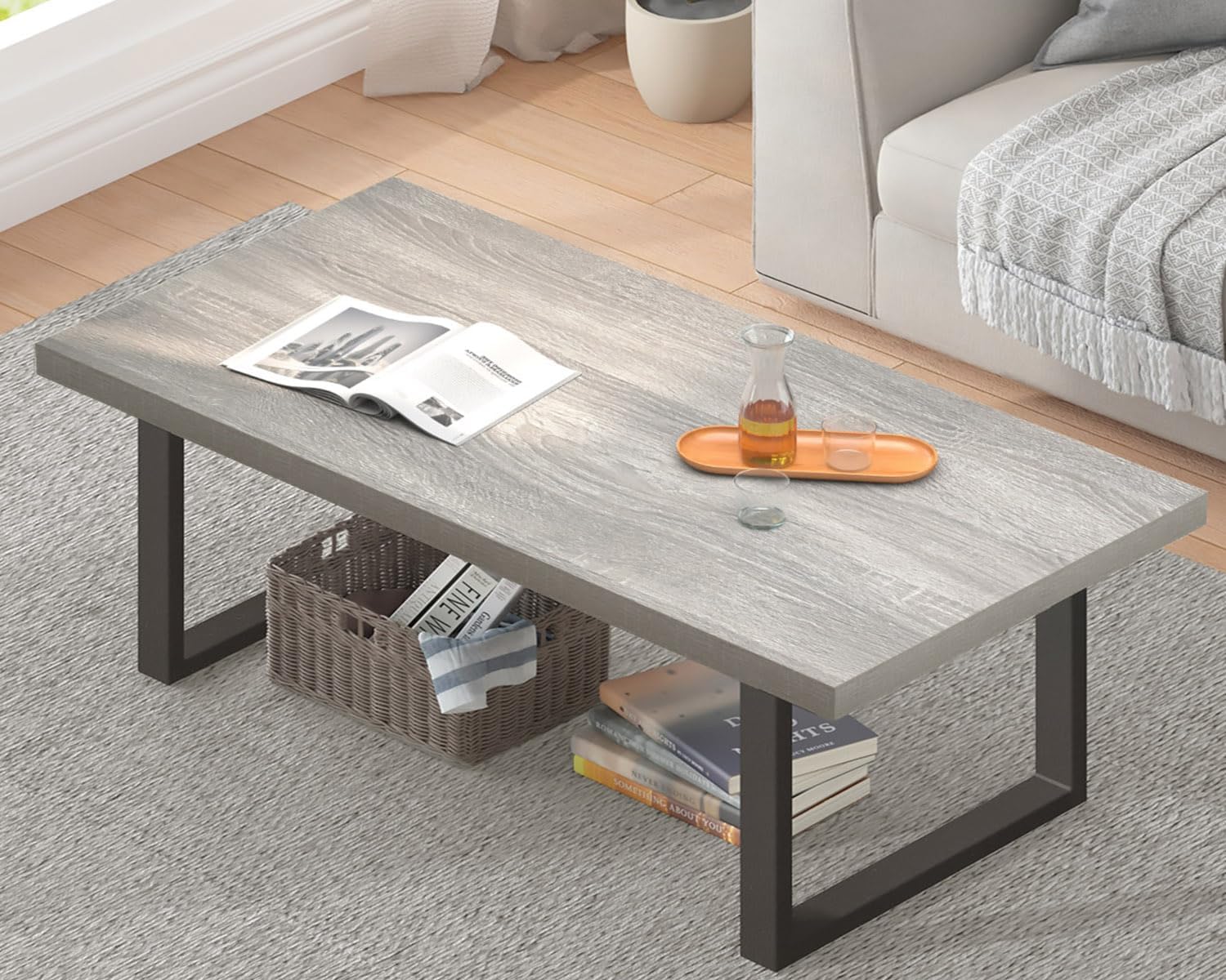 Amazon.com: IBF Grey Coffee Table, Wood Metal Coffee Table for Living ...