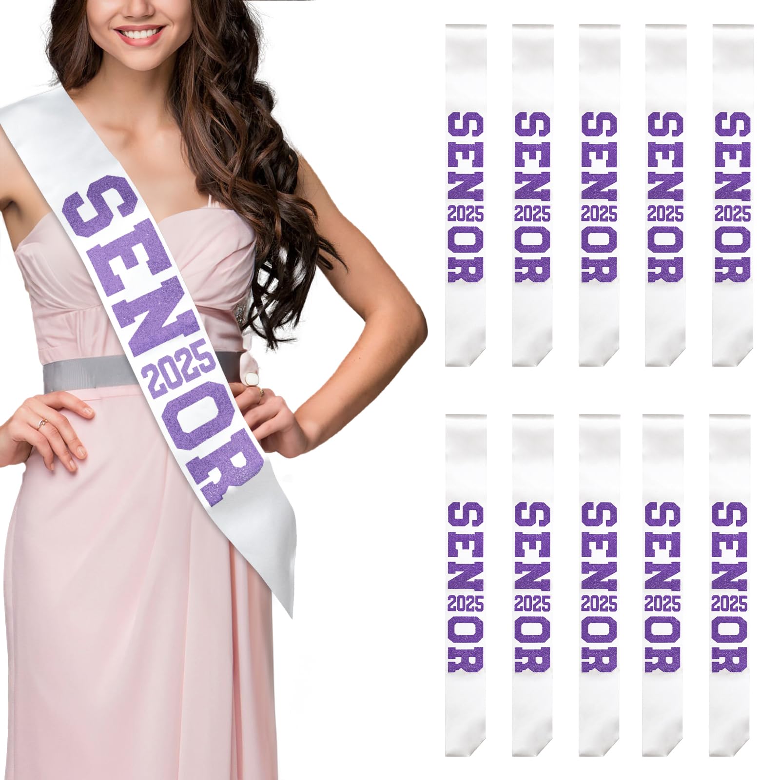 Snapklik.com : Vansonana 10Pcs White Blue Senior 2025 Satin Sashes