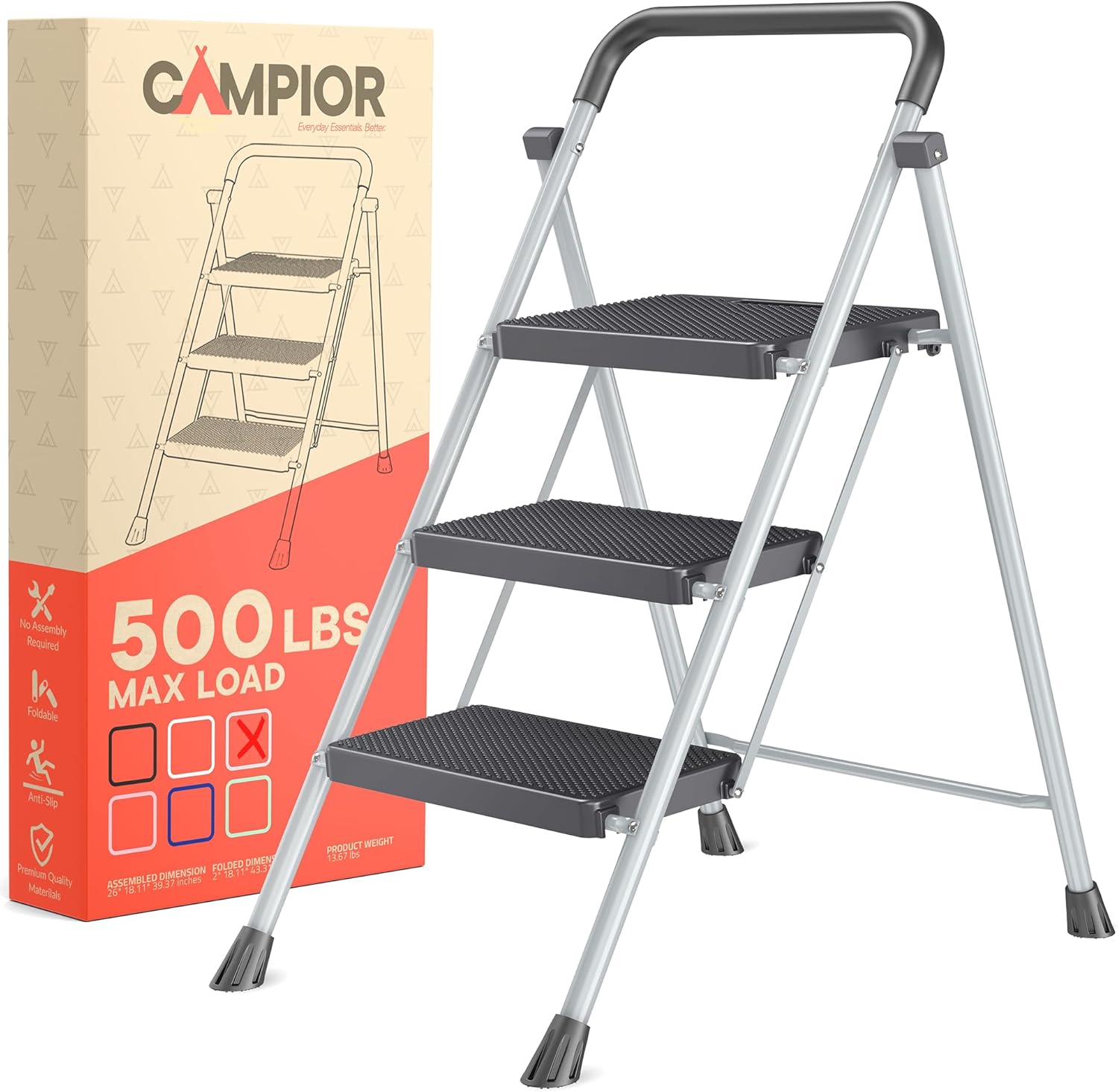 Gary 3 Step Stool Foldable – Heavy-Duty Foldable Step Stool for Adults ...