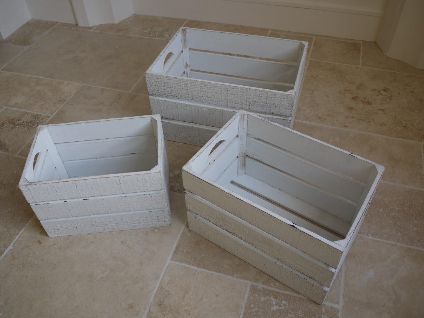 Amazon.com: Set of THREE Washed White Storage Crates ~ Vintage Shabby ...