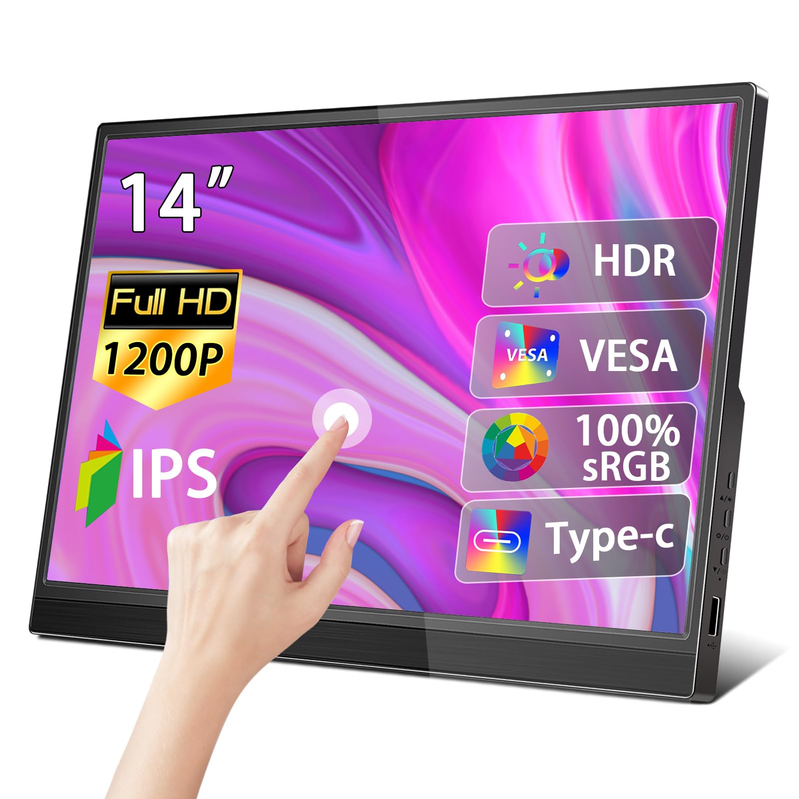 Buy Touchscreen Portable Monitor 14Inch IPS Full HD 1200P 100% SRGB ...
