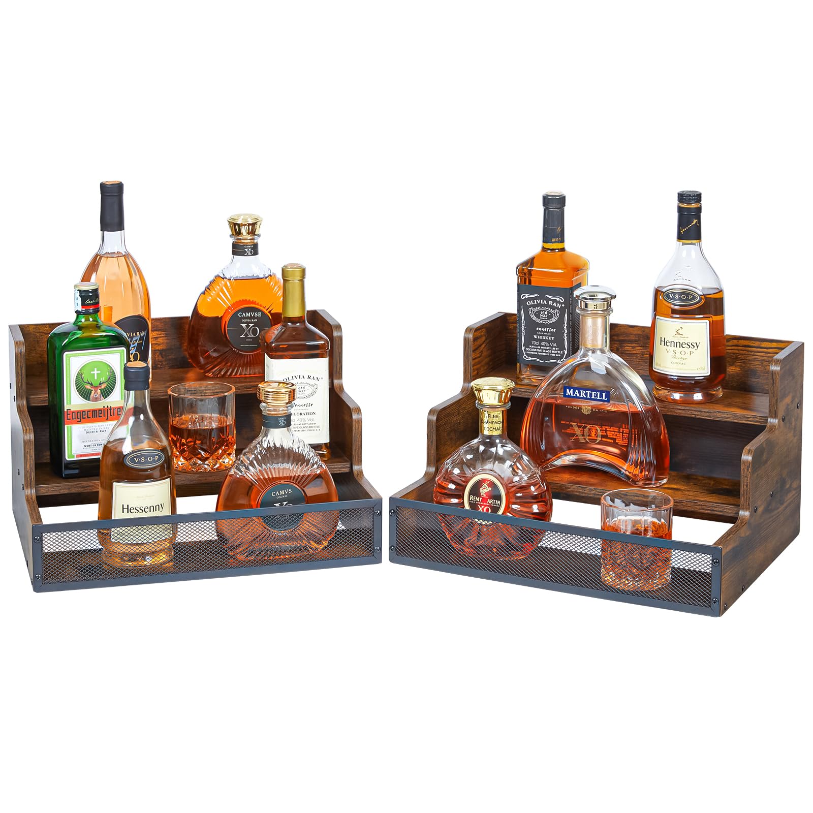 Amazon.com: 2 Pack 3 Step Countertop Liquor Bottle Display Shelf, Wood ...